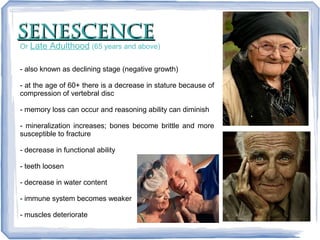 Stages of Human Growth (Pre-natal development - Senescence) | PPT