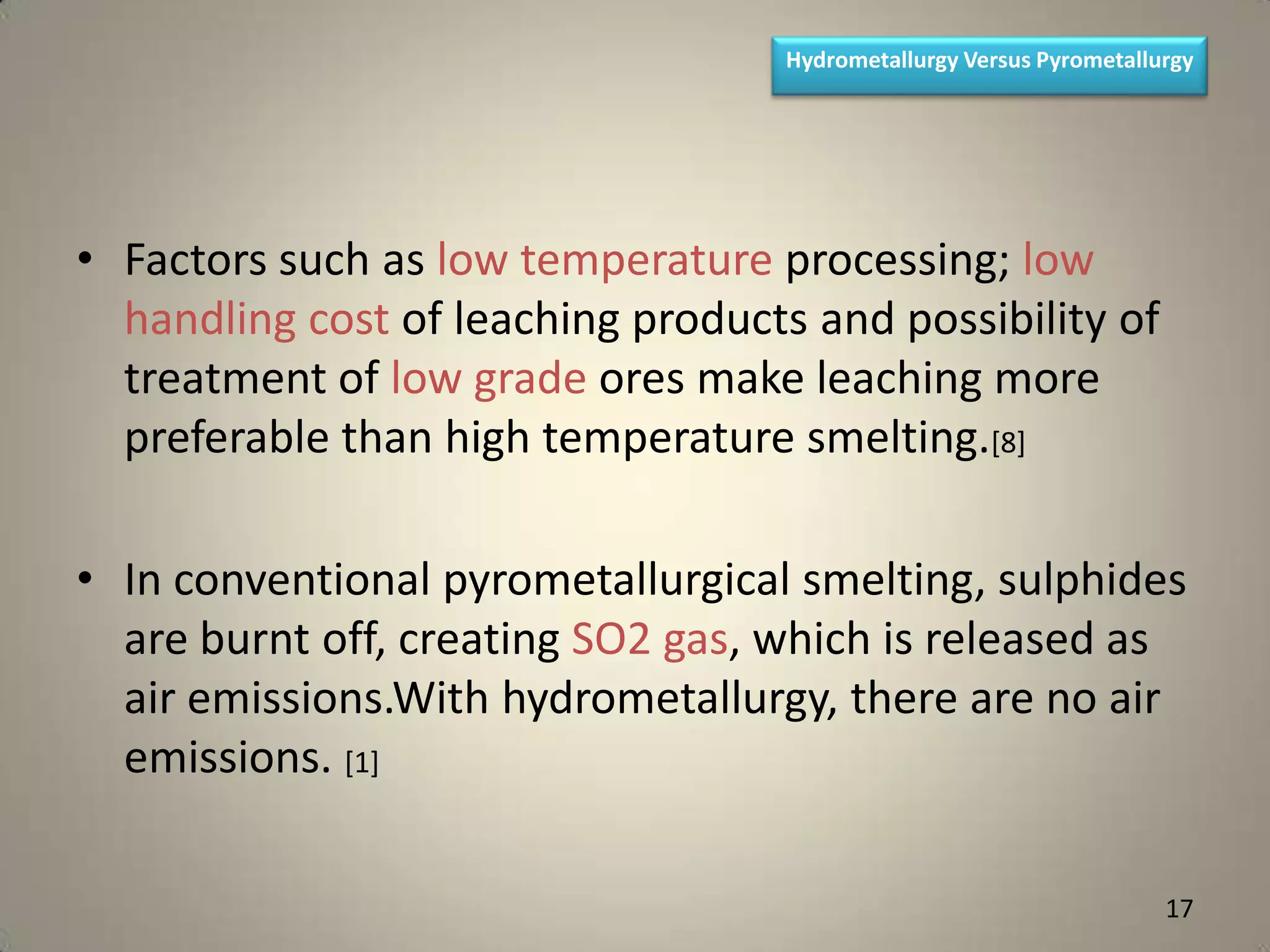 Stages of hydrometallurgical processes | PPTX