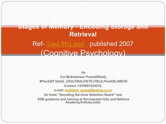 Stages of memory encoding storage and retrieval | PPTX