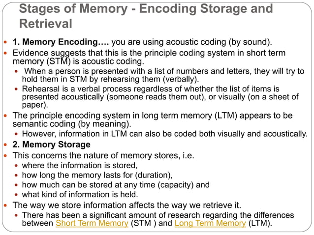 Stages Of Memory Encoding Storage And Retrieval Ppt