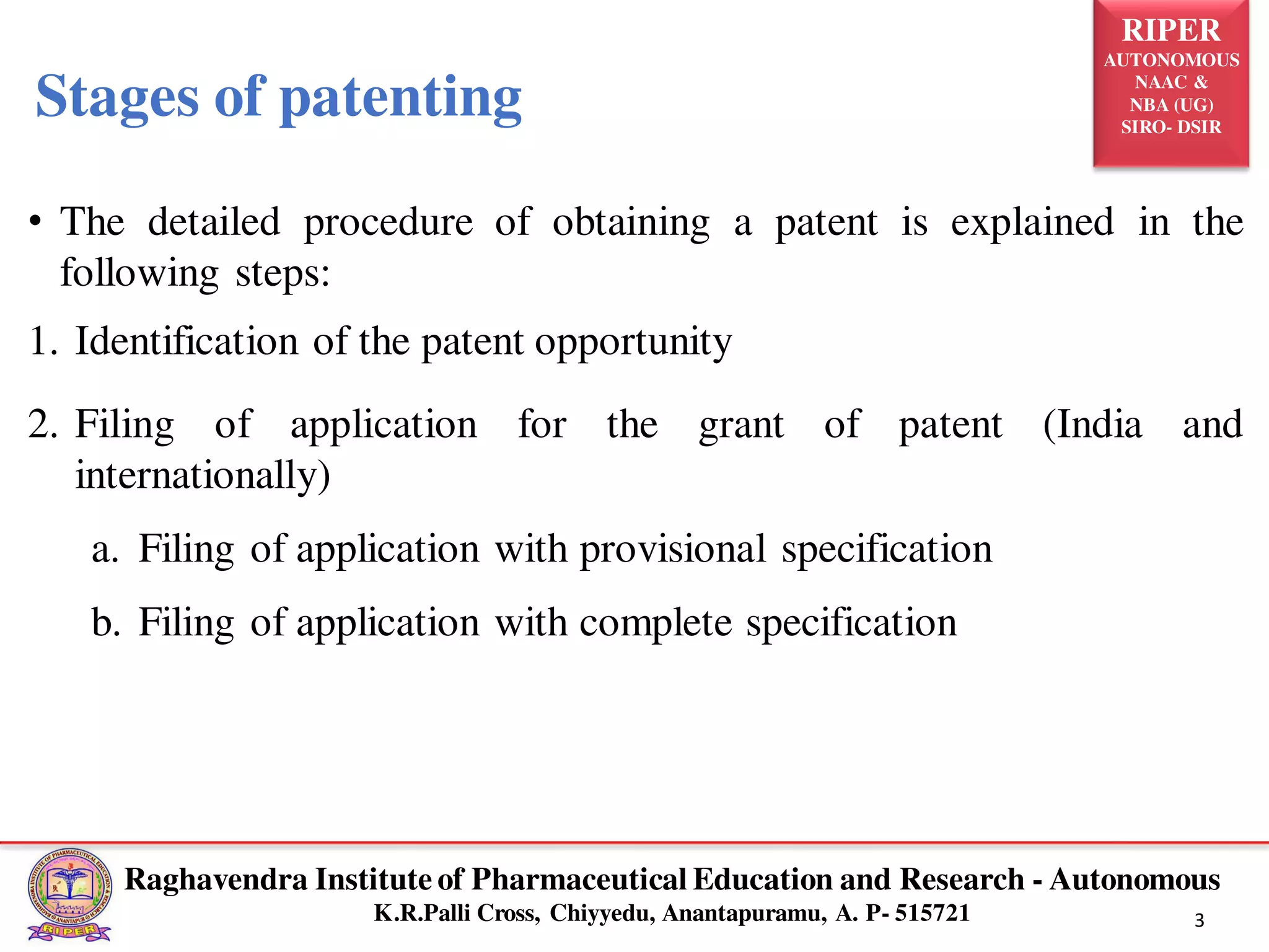 Stages/ Filing of Patenting | PDF