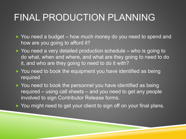 Stages of pre production and planning | PPT