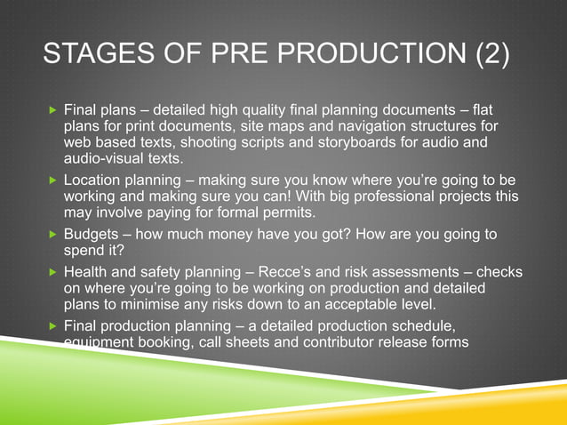 Stages of pre production and planning | PPT