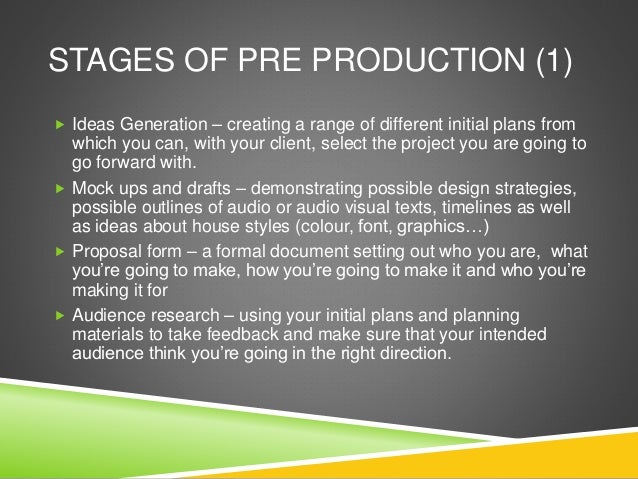 Stages of pre production and planning