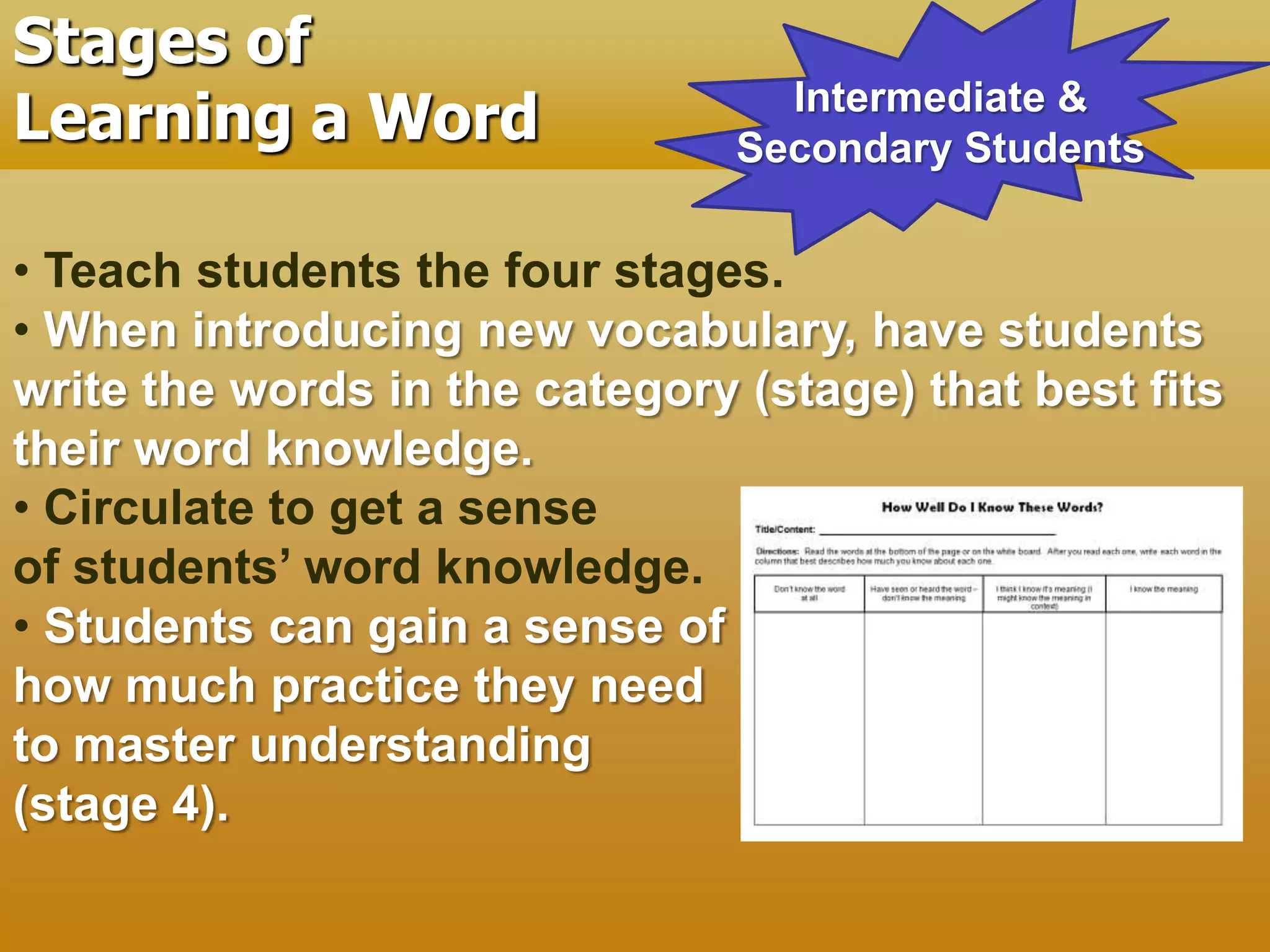 Stages of word learning | PPTX | Education