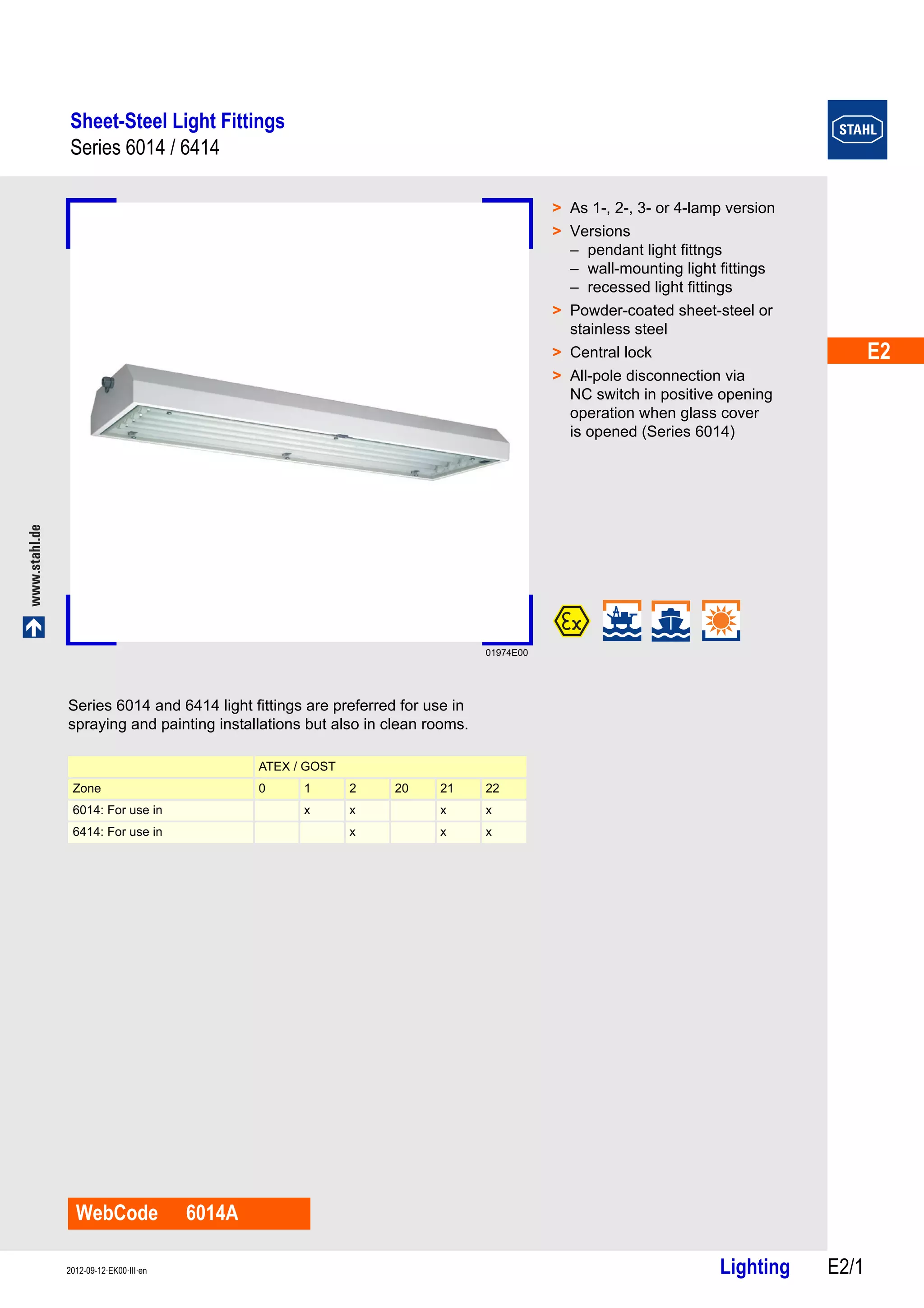 Stahl Lighting 6014 Light Fitting For Fluorescent Lamps - ATEX Zone 1 Hazardous Area Lighting | PDF