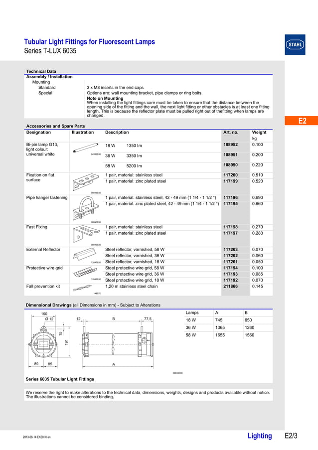 Stahl T-LUX 6035 Tubular Light Fittings - ATEX Zone 1 Zone 2 Hazardous ...