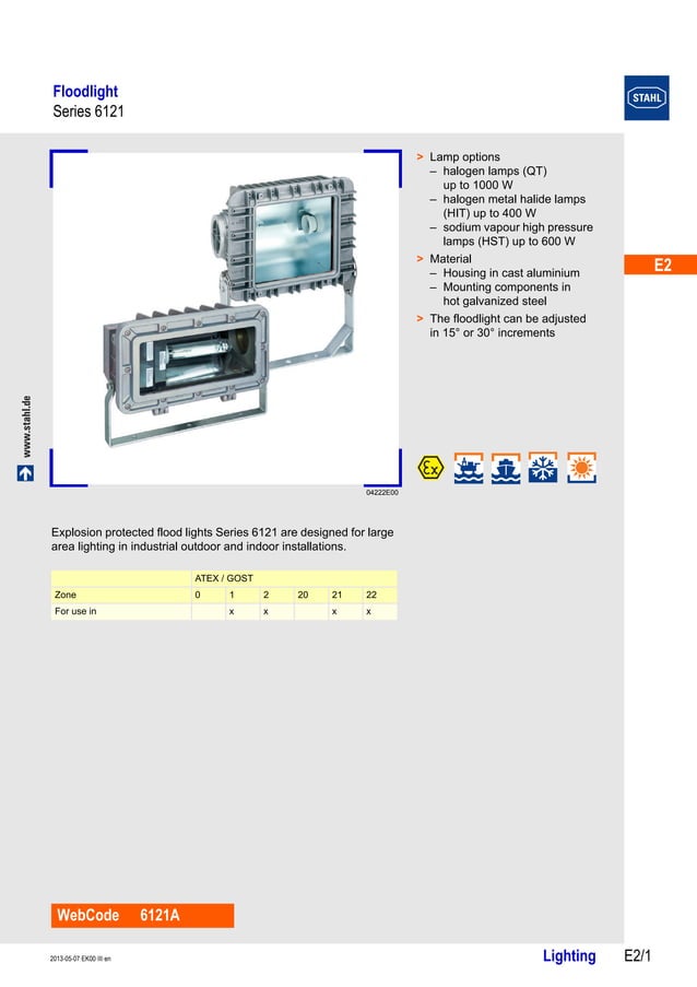Stahl 6121 Floodlight - ATEX Zone 1 Zone 2 Hazardous Area Lighting | PDF