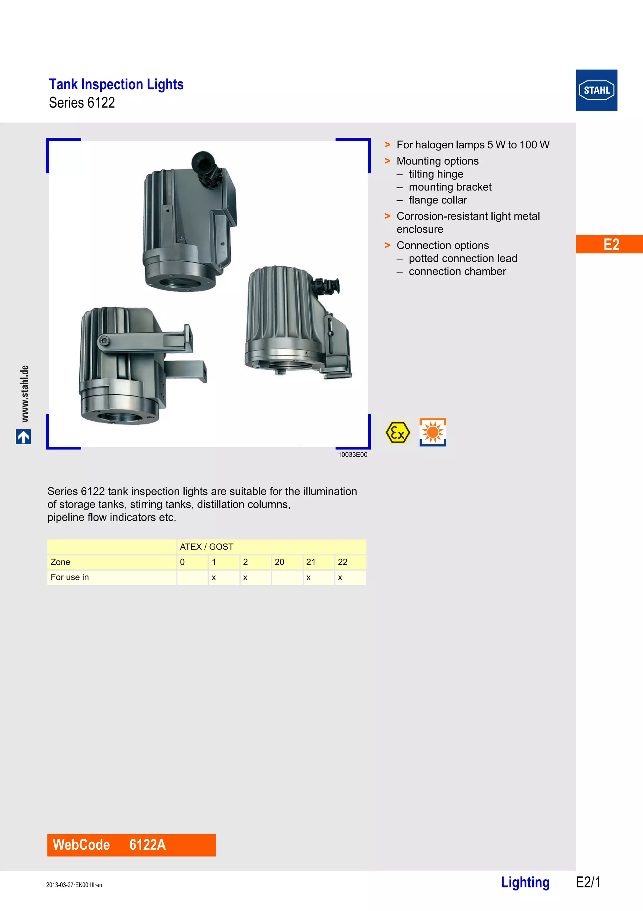 Stahl 6122 Tank Inspection Light - ATEX Zone 1 Zone 2 Hazardous Area ...