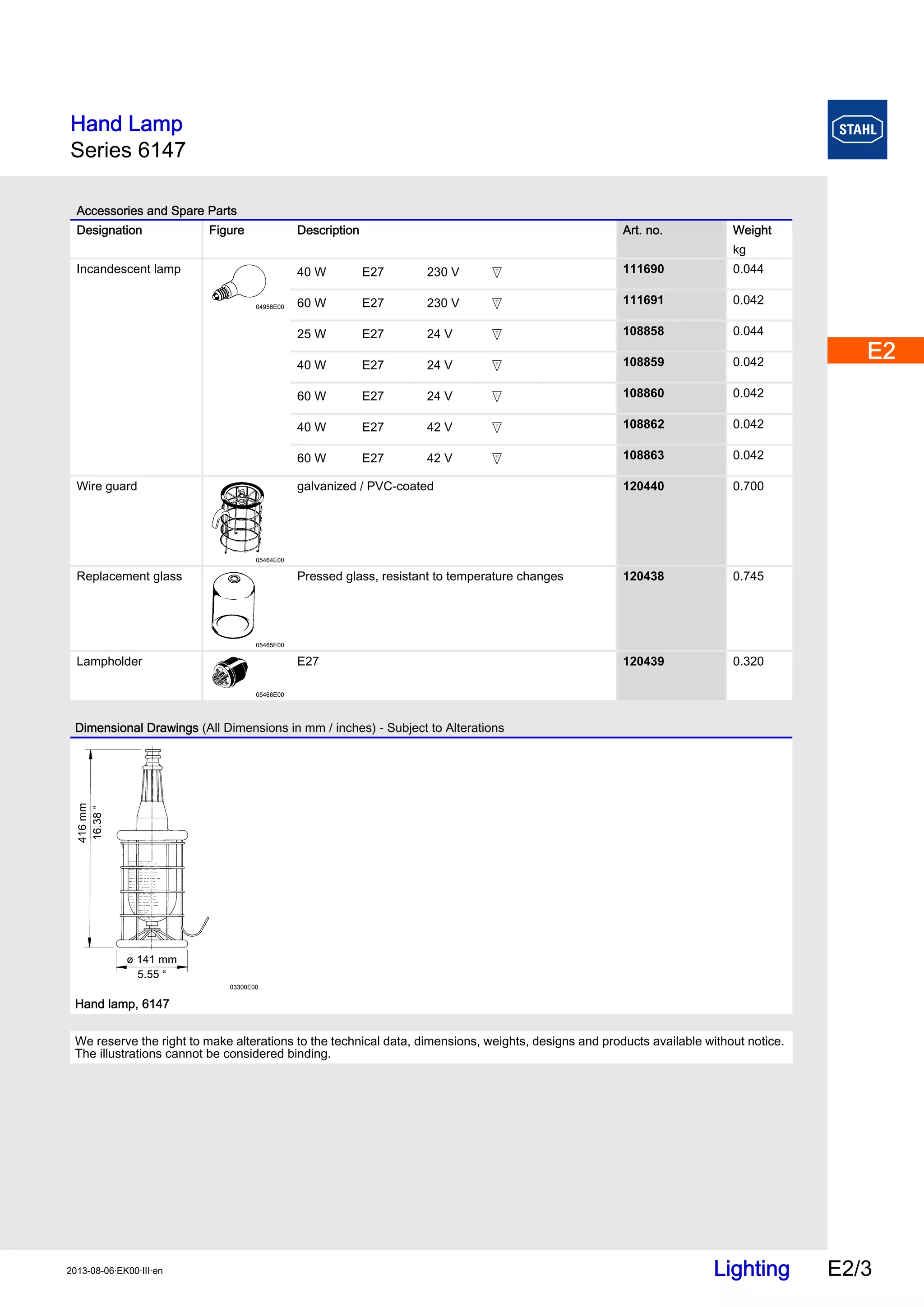 Stahl 6147 Hand Lamp With Mains Connection - ATEX Zone 1 Zone 2 ...