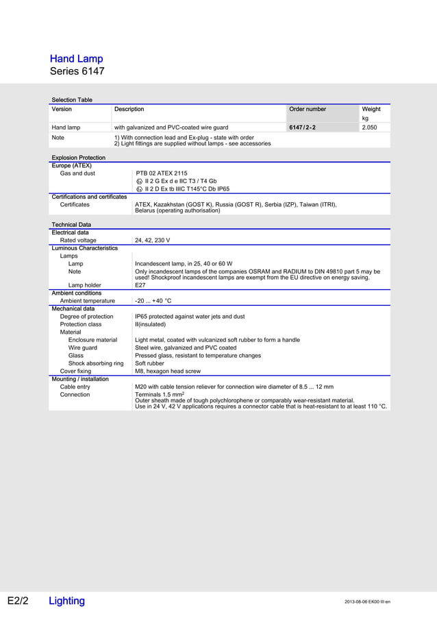 Stahl 6147 Hand Lamp With Mains Connection - ATEX Zone 1 Zone 2 ...