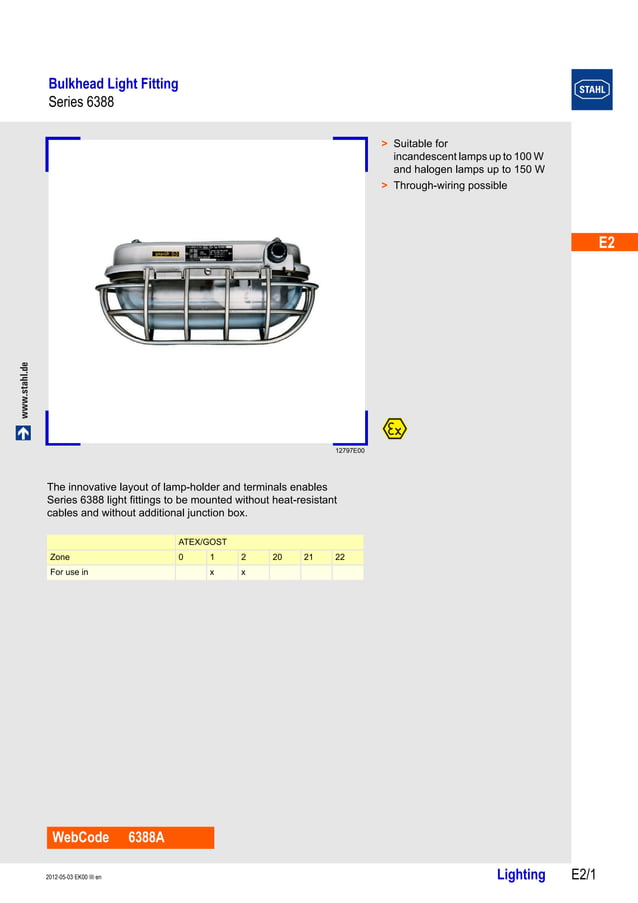 Stahl 6388 Bulkhead Light Fitting - ATEX Zone 1 Zone 2 Hazardous Area ...