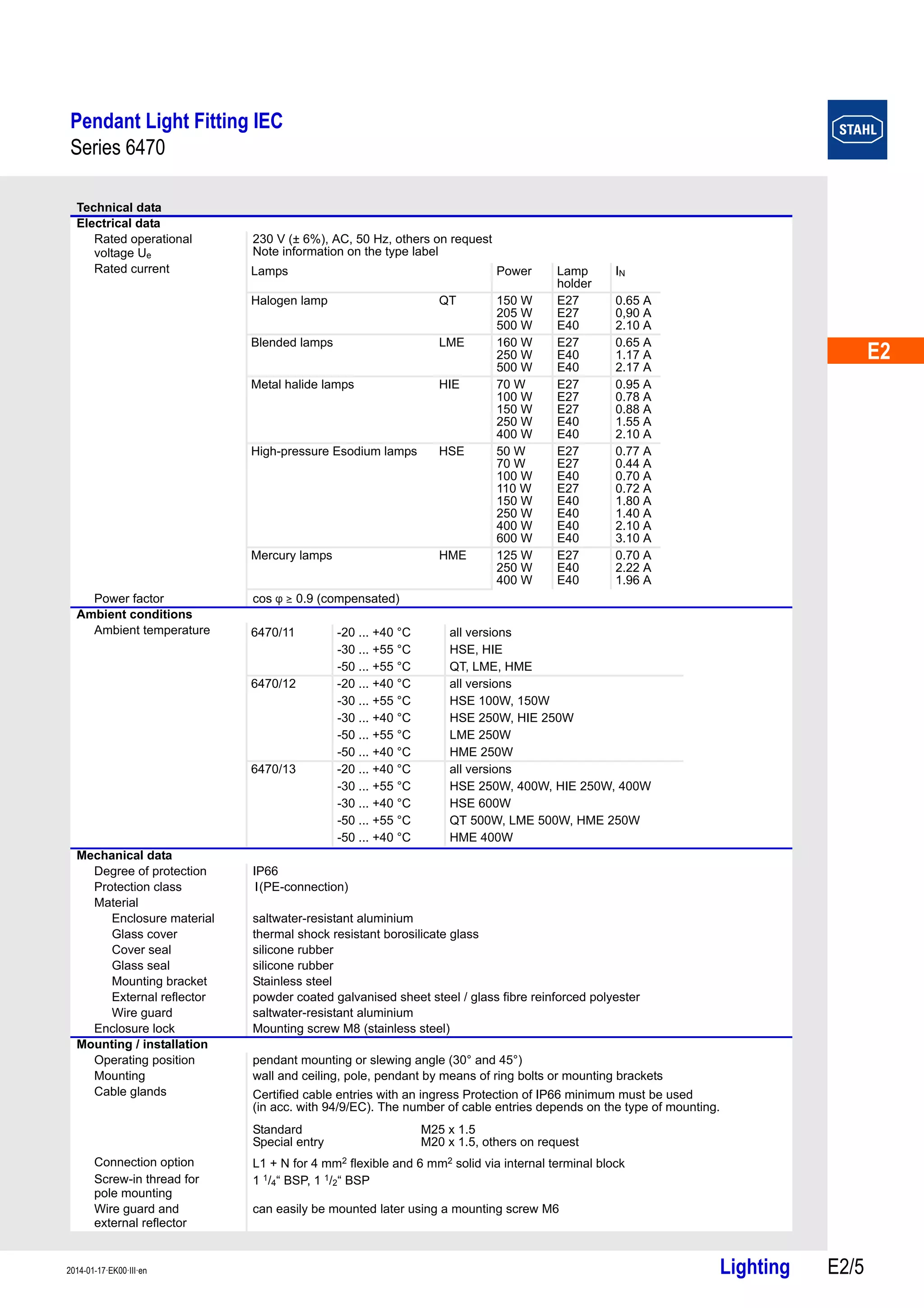 Stahl 6470 Pendant Light Fitting - ATEX Zone 1 Zone 2 Hazardous Area ...