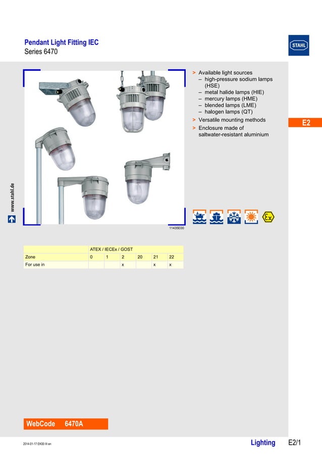 Stahl 6470 Pendant Light Fitting - ATEX Zone 1 Zone 2 Hazardous Area ...