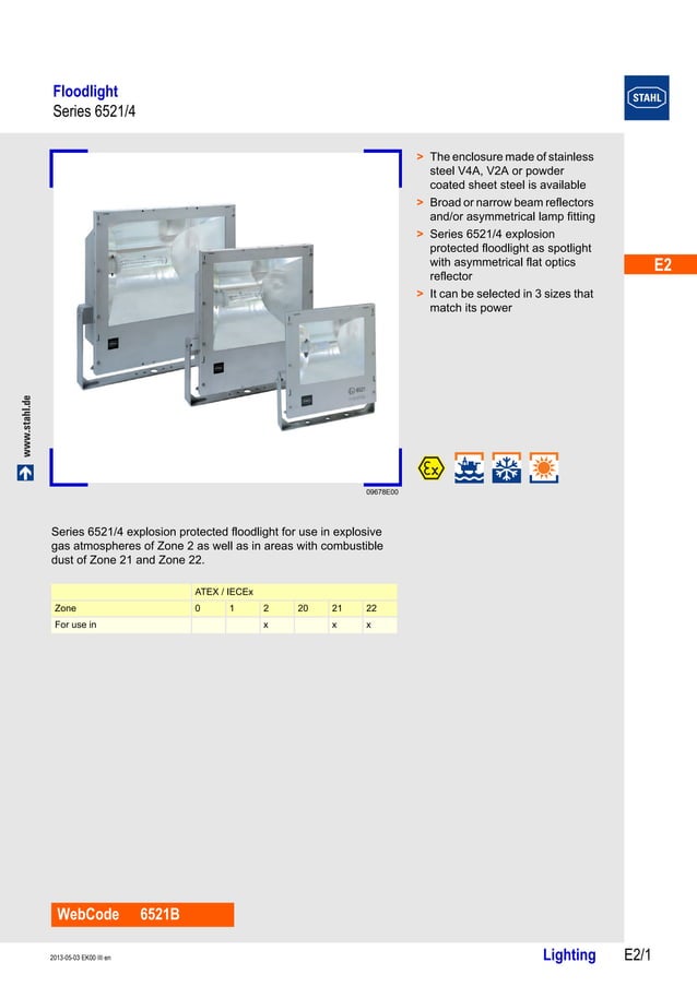 Stahl 6521_4 Floodlight - ATEX Zone 1 Zone 2 Hazardous Area Lighting | PDF
