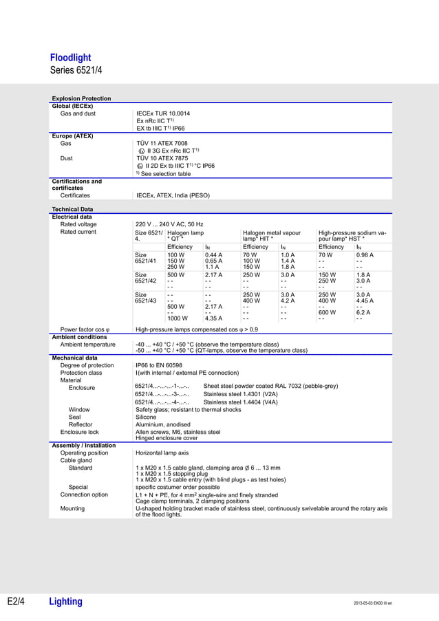 Stahl 6521_4 Floodlight - ATEX Zone 1 Zone 2 Hazardous Area Lighting | PDF