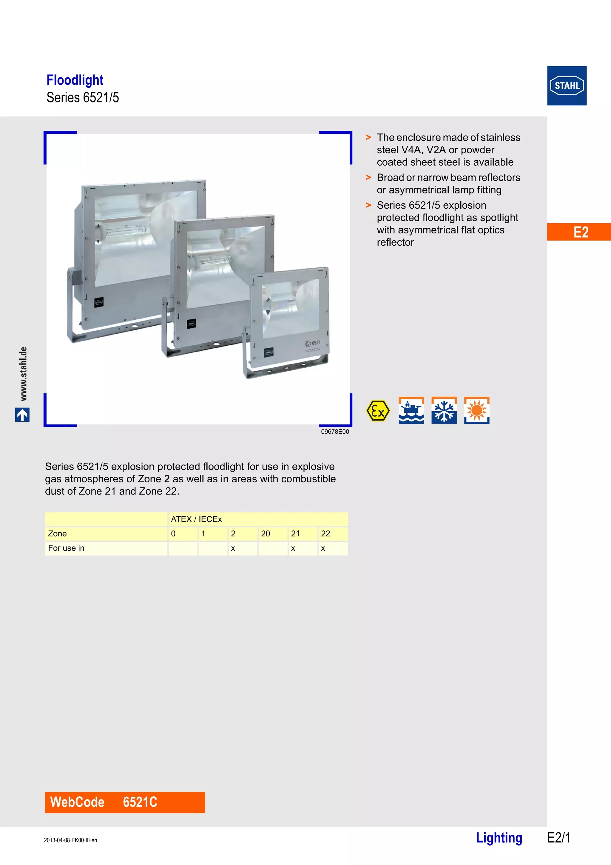 Stahl 6521_5 Floodlight - ATEX Zone 1 Zone 2 Hazardous Area Lighting ...
