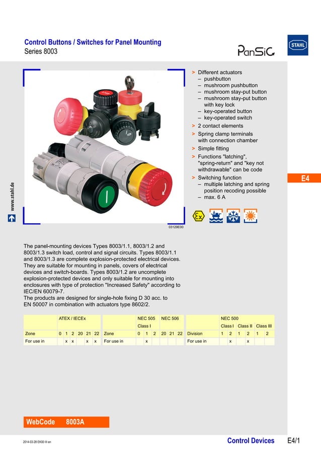 Stahl 8003 Control Buttons – ATEX Zone 1 Zone 2 Hazardous Area Control ...
