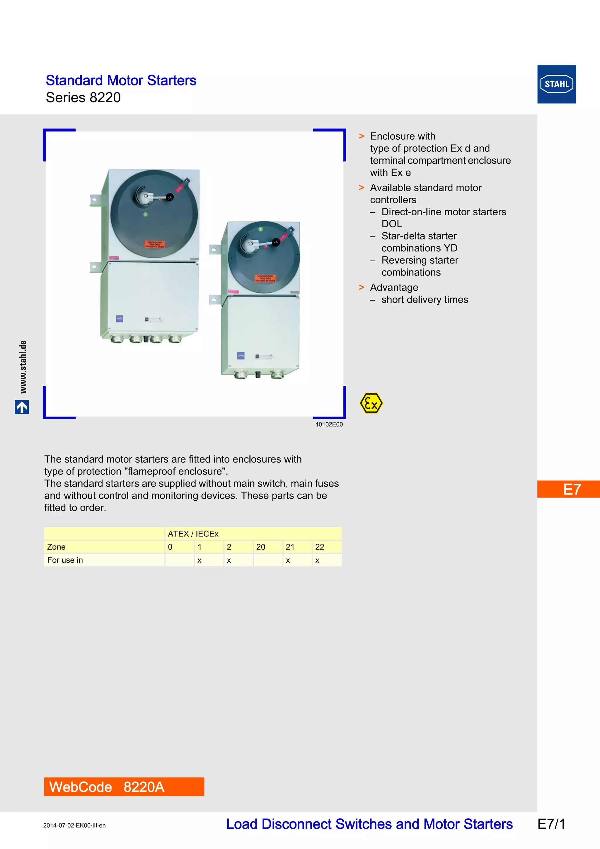 Stahl 8220 Direct On Line (DOL) Motor Starters – ATEX Zone 1 Zone 2 ...