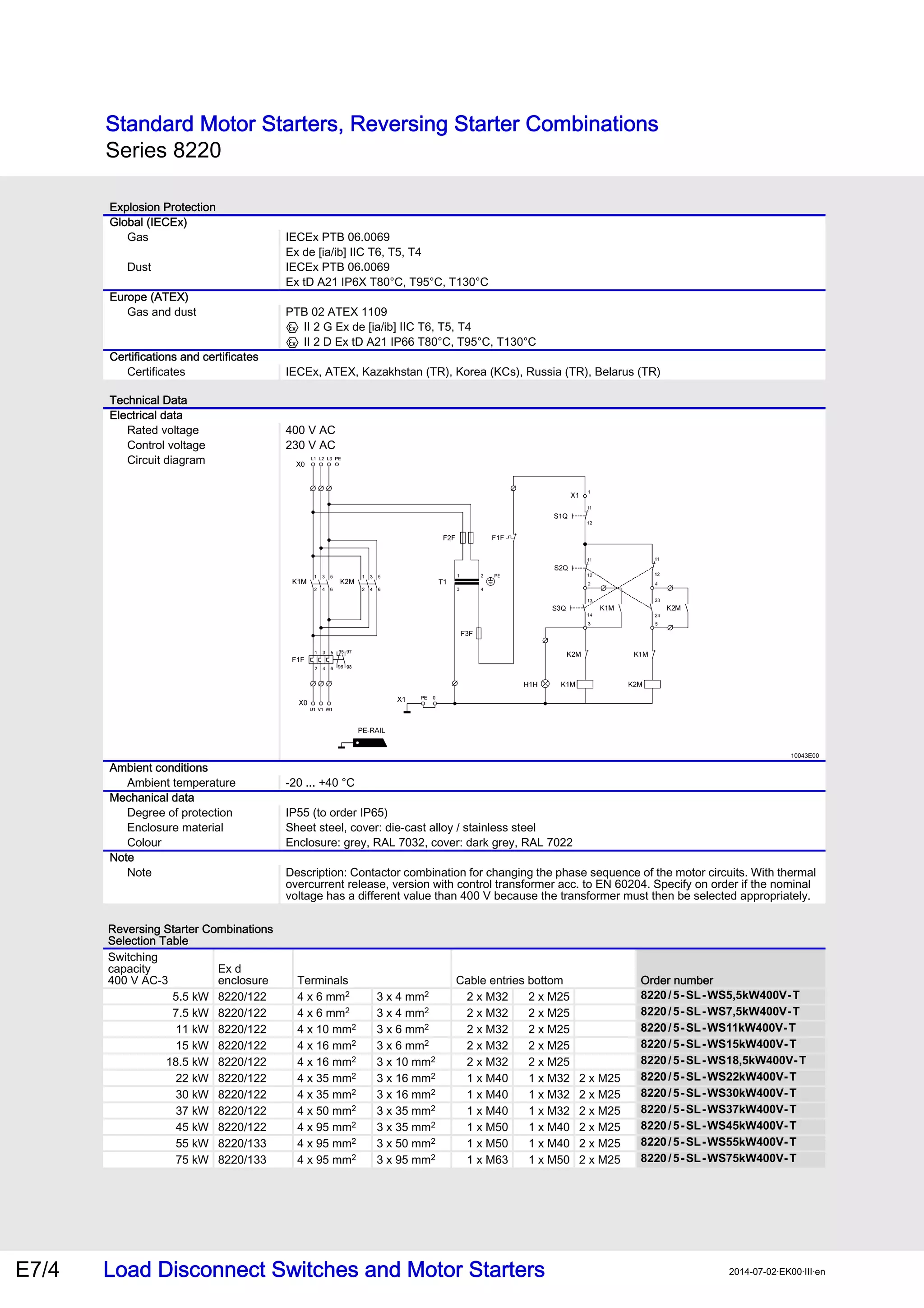 Stahl 8220 Star Delta Motor Starters – ATEX Zone 1 Zone 2 Hazardous Area | PDF