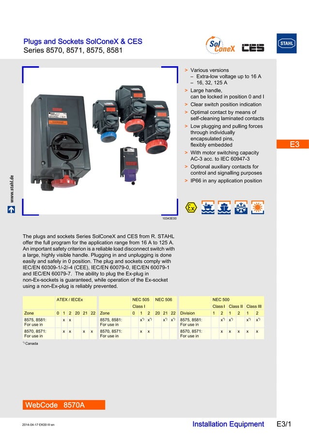 Stahl 8570, 8571, 8575, 8581 Plugs And Sockets - ATEX Zone 1 Zone 2 ...