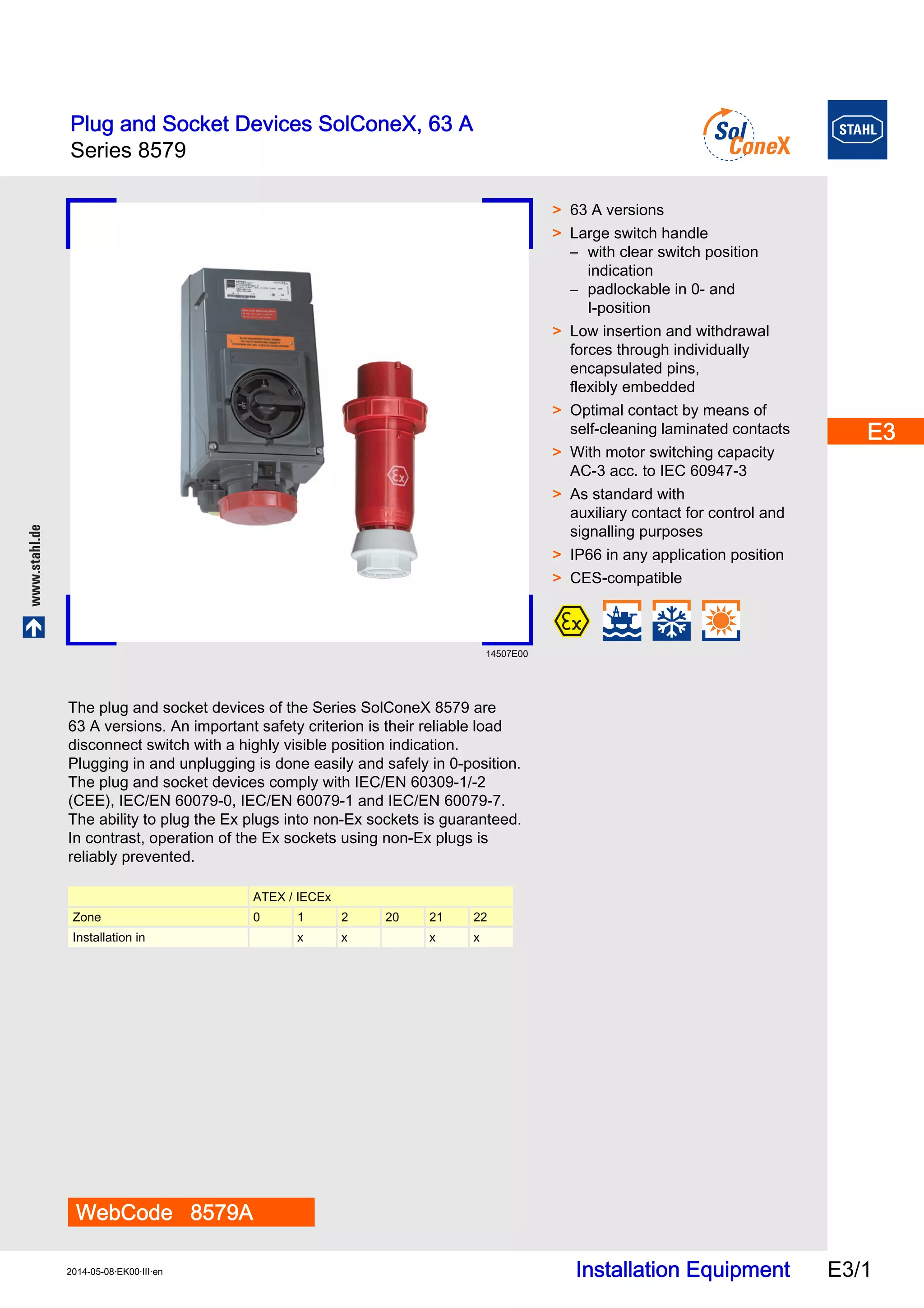 Stahl 8579 - 63Amp Plugs & Switched Sockets & Couplers Zone 1 & 2 (ATEX ...