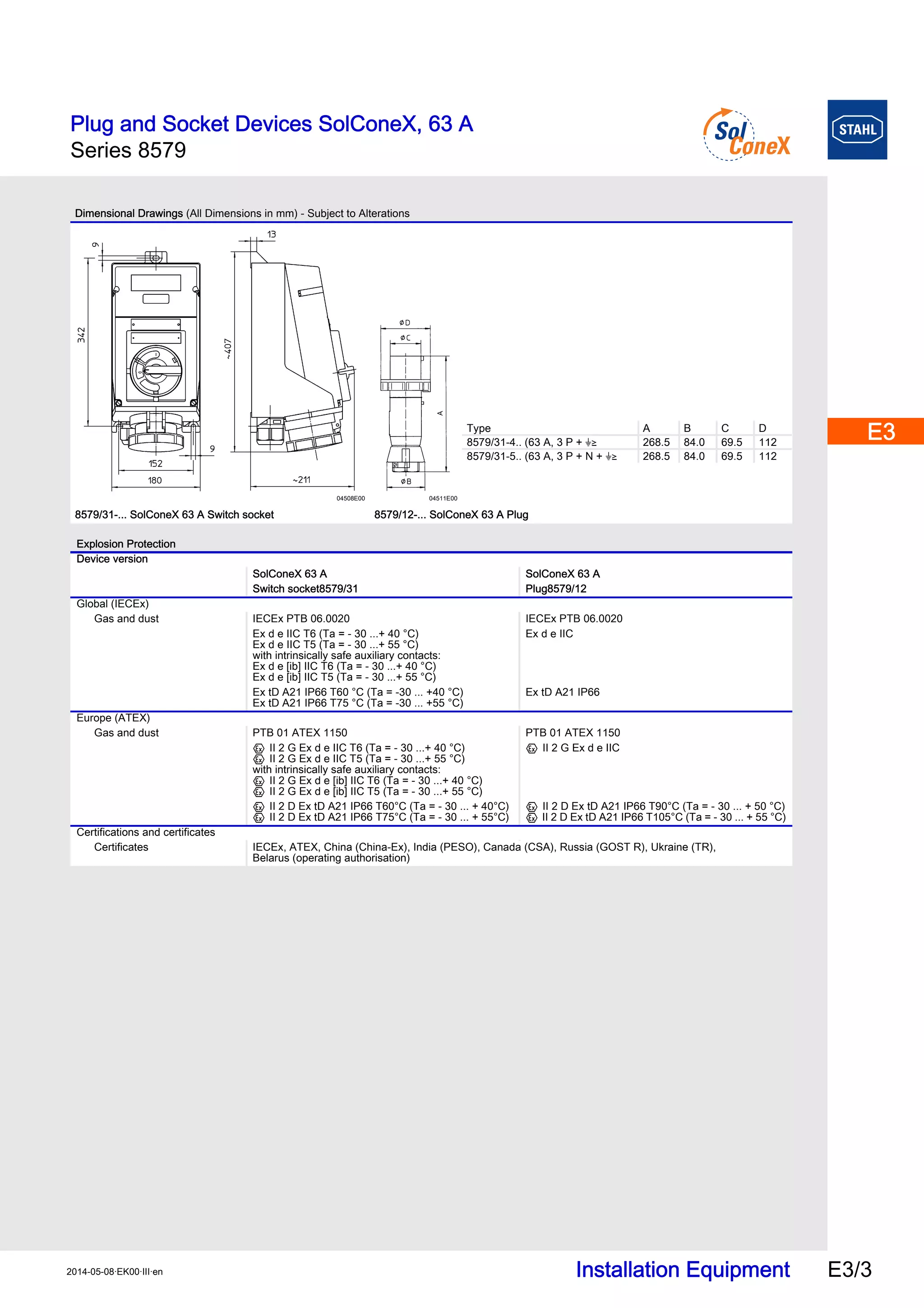 Stahl 8579 - 63Amp Plugs & Switched Sockets & Couplers Zone 1 & 2 (ATEX ...
