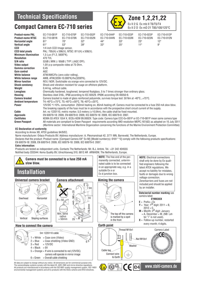 Stahl EC-710 Compact Camera Data Sheet | PDF
