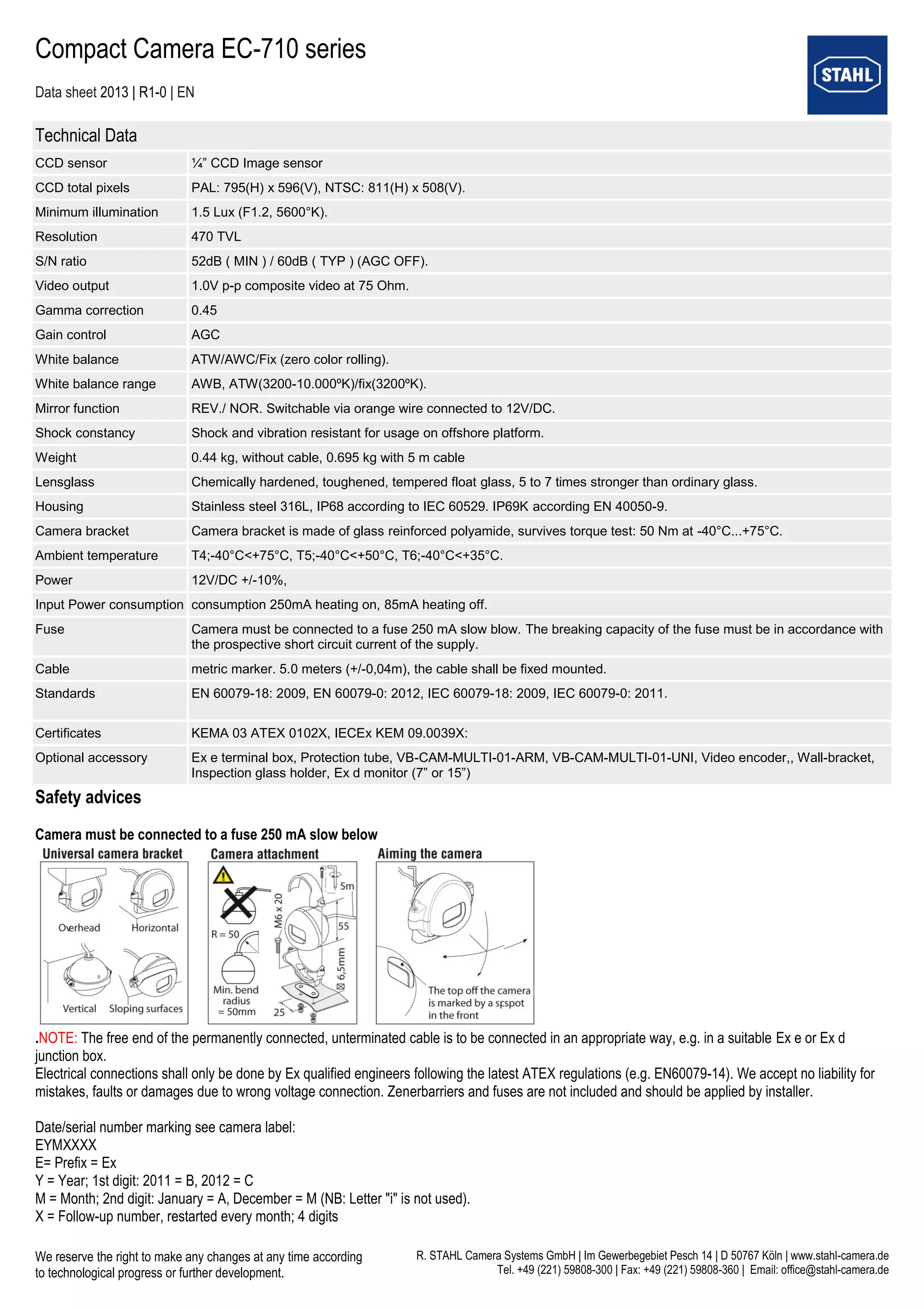 Stahl EC-710 Camera - Compact Camera – ATEX Zone 1 Zone 2 Hazardous ...