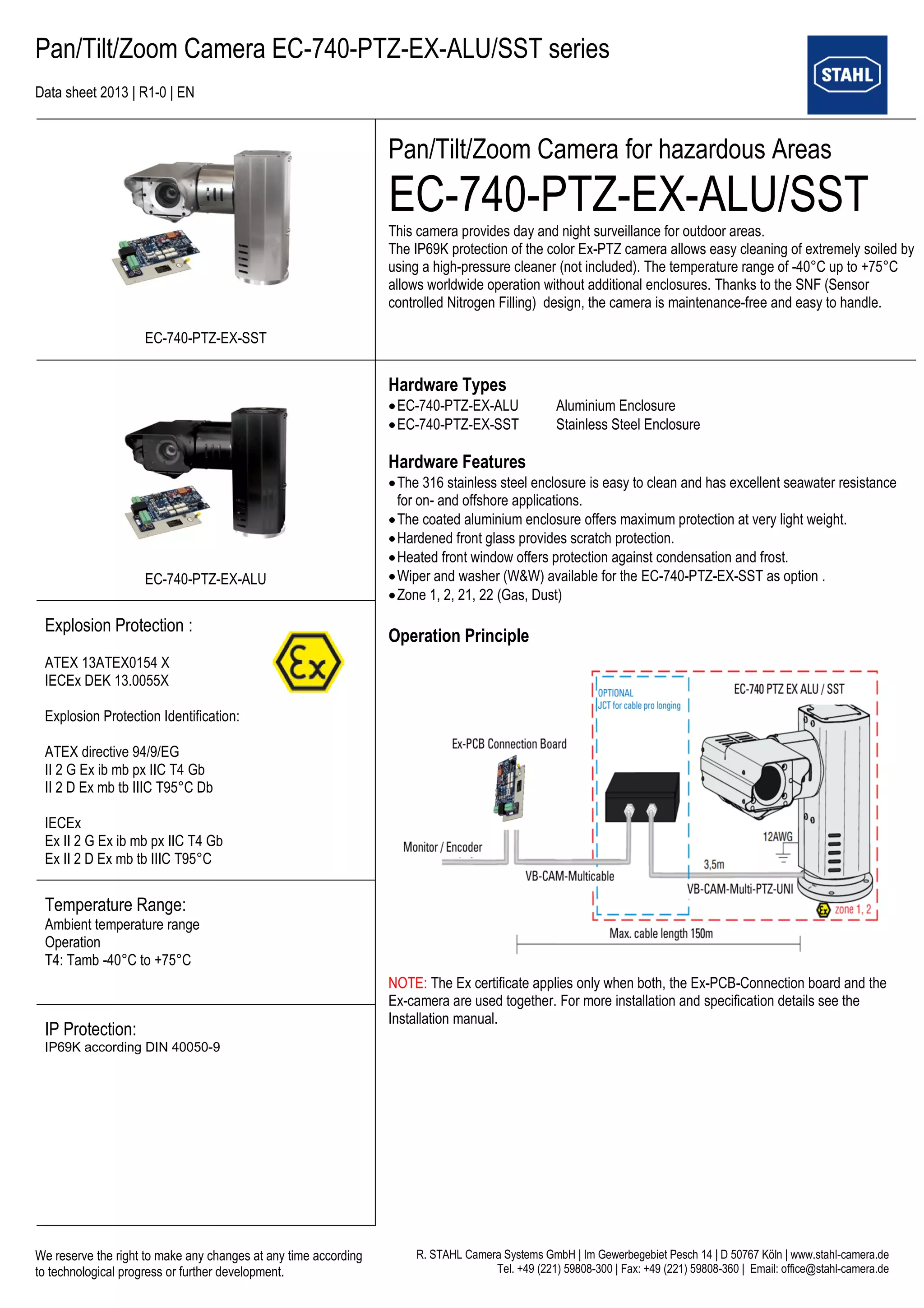 Stahl EC-740 Camera – Pan Tilt Zoom - ATEX Zone 1 Zone 2 Hazardous Area ...
