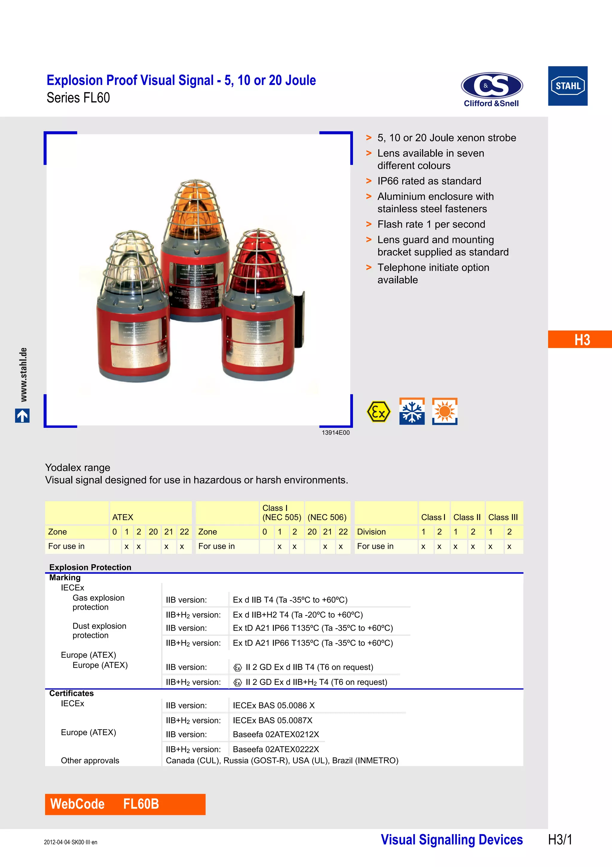 Stahl FL60 Strobe Signalling Device Data Sheet | PDF