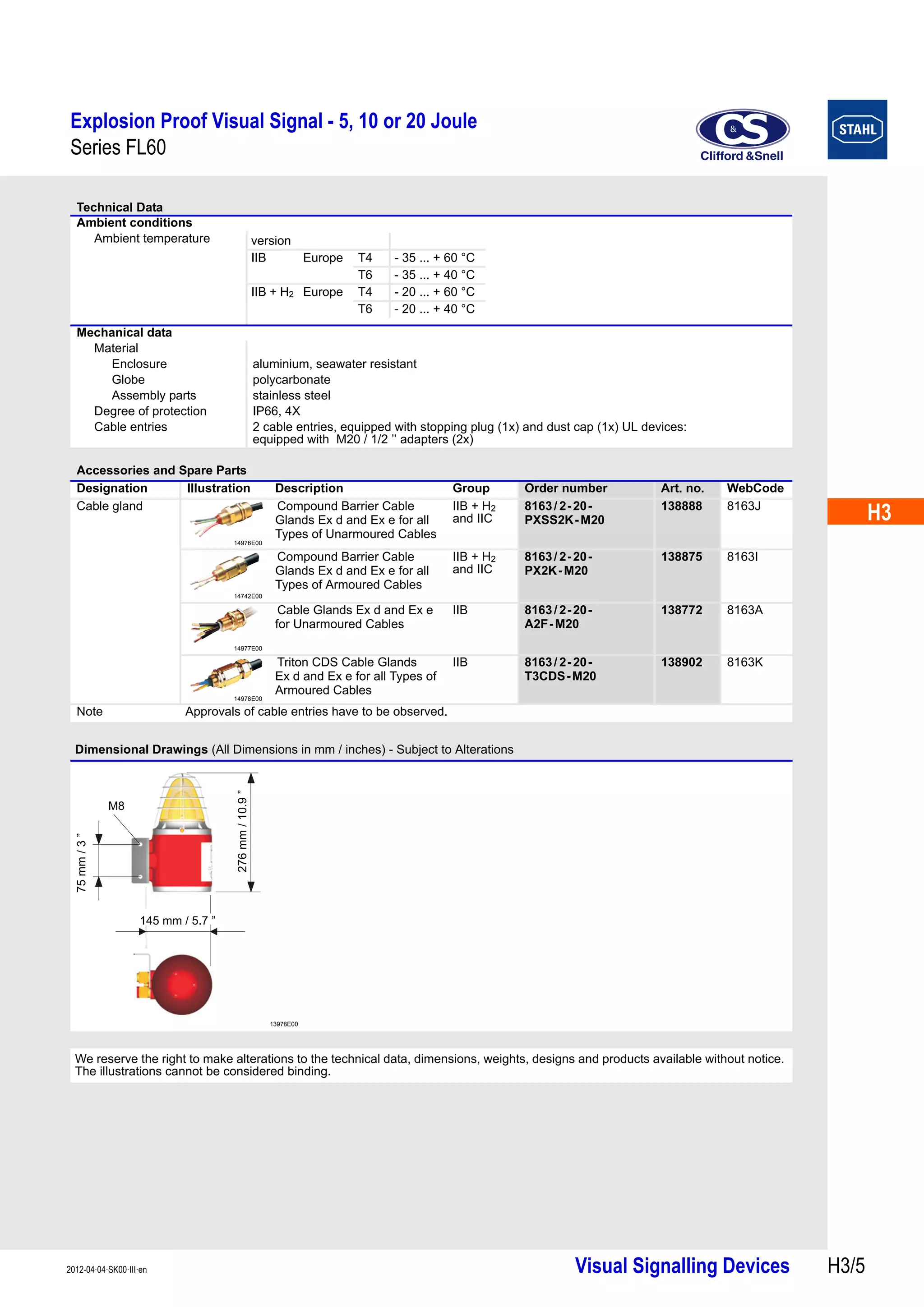 Stahl FL60 Strobe Signalling Device Data Sheet | PDF | Consumer ...