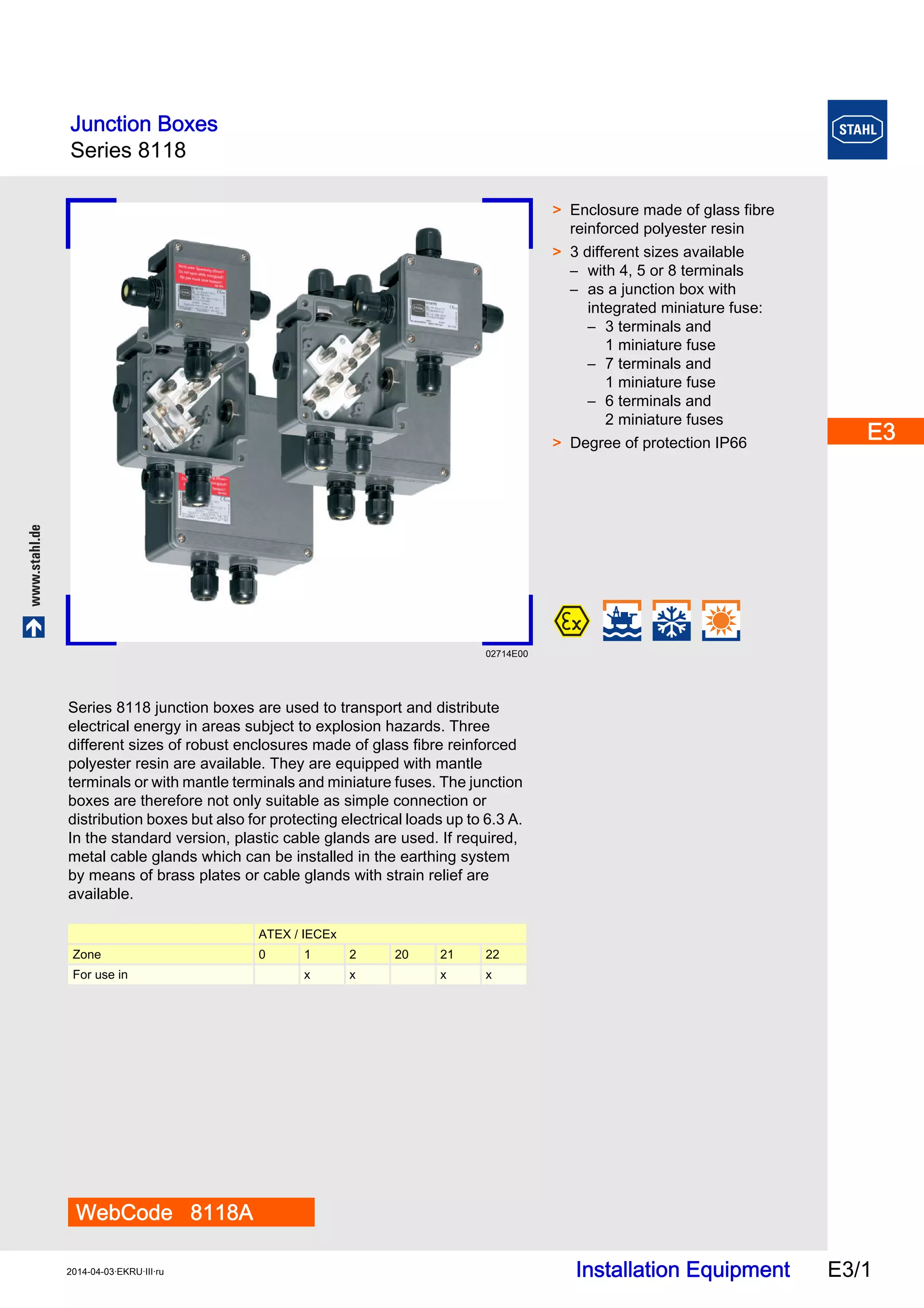 Stahl Junction Boxes 8118 Series – ATEX Zone 1 Zone 2 Hazardous Area ...