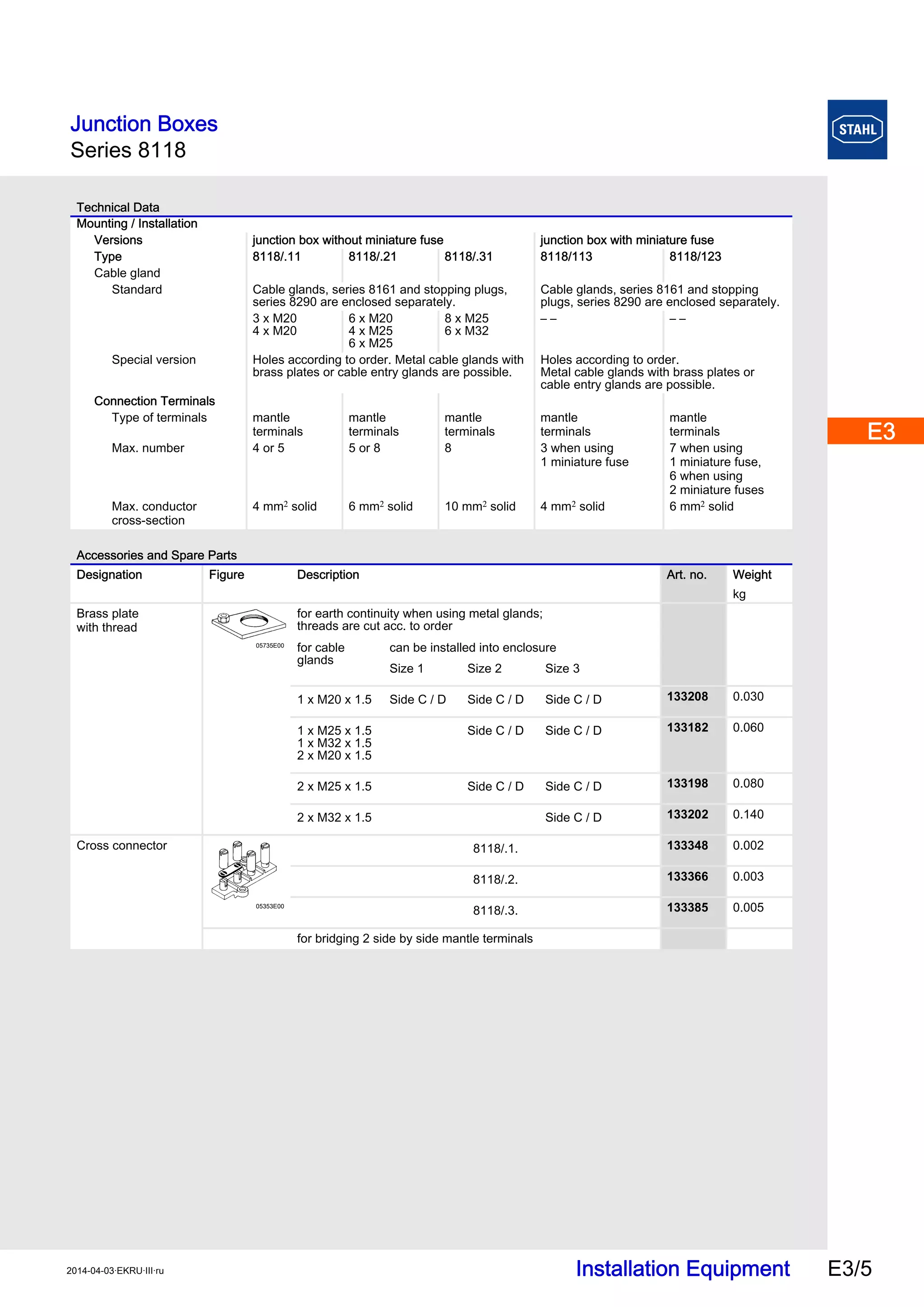 Stahl Junction Boxes 8118 Series – ATEX Zone 1 Zone 2 Hazardous Area Junction Boxes | PDF