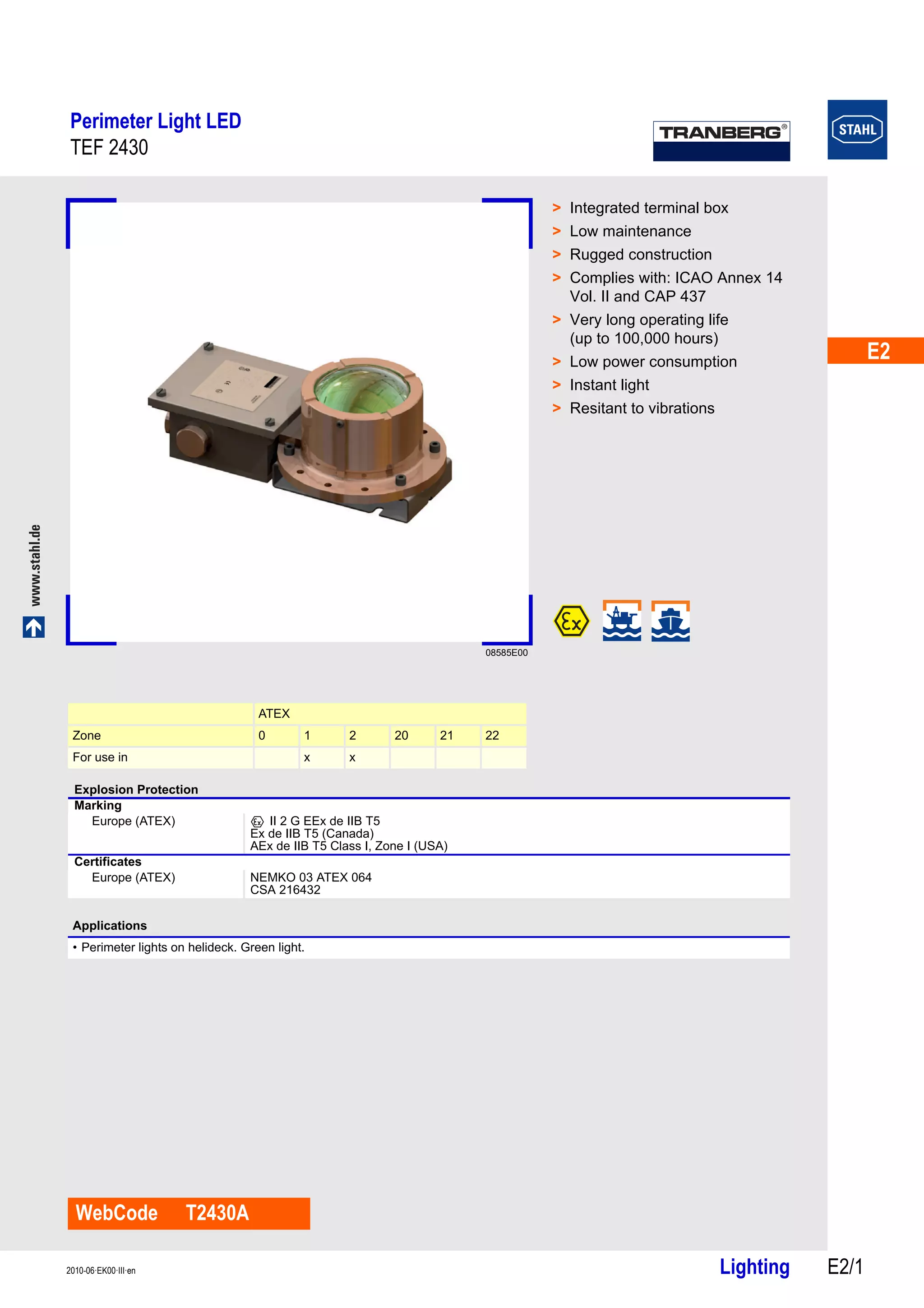 Stahl TEF 2430 Green Perimeter Helideck Light - ATEX Zone 1 Zone 2 ...