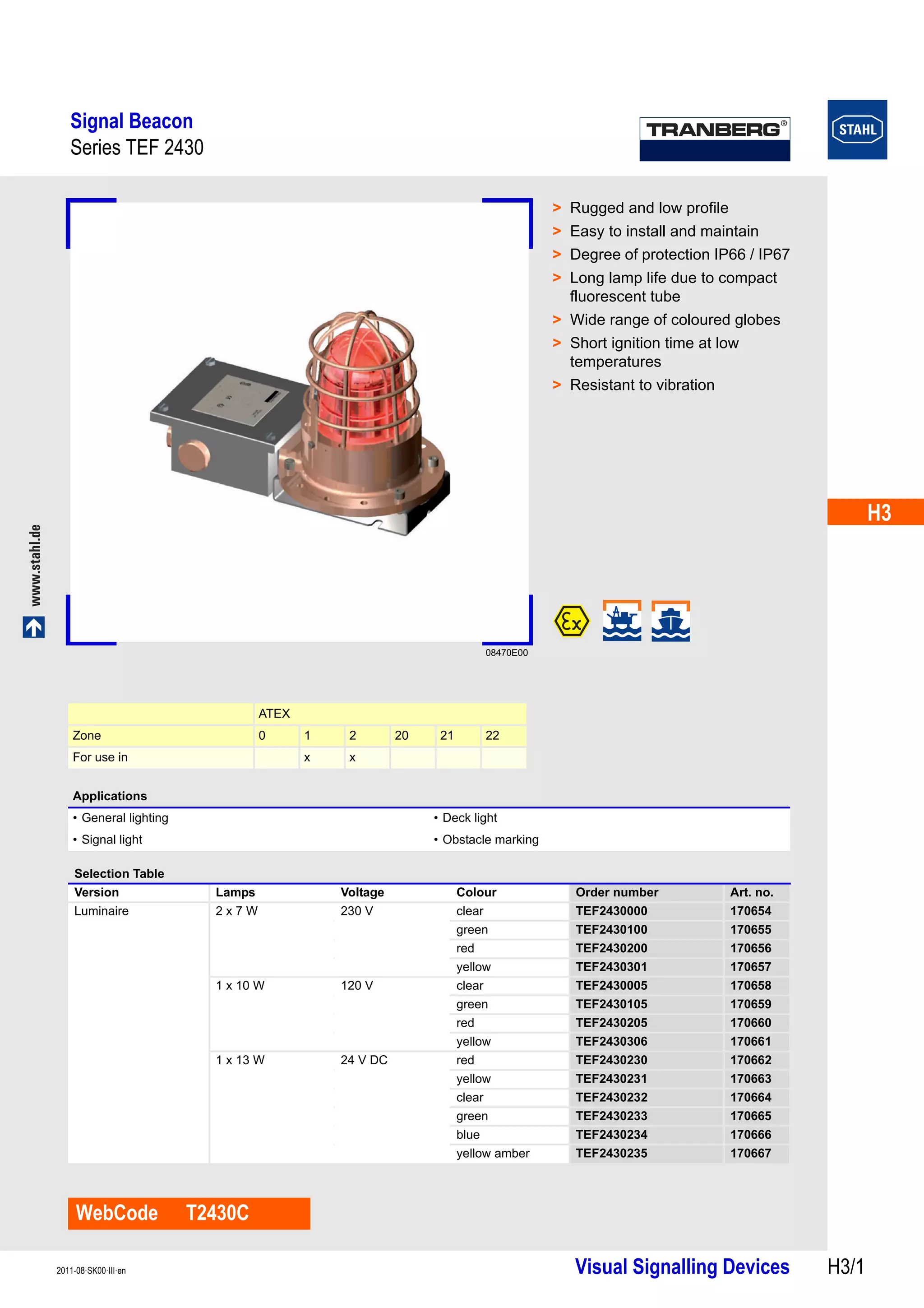 Stahl TEF2430 Signal Beacon Device – ATEX Zone 1 Zone 2 Hazardous Area ...