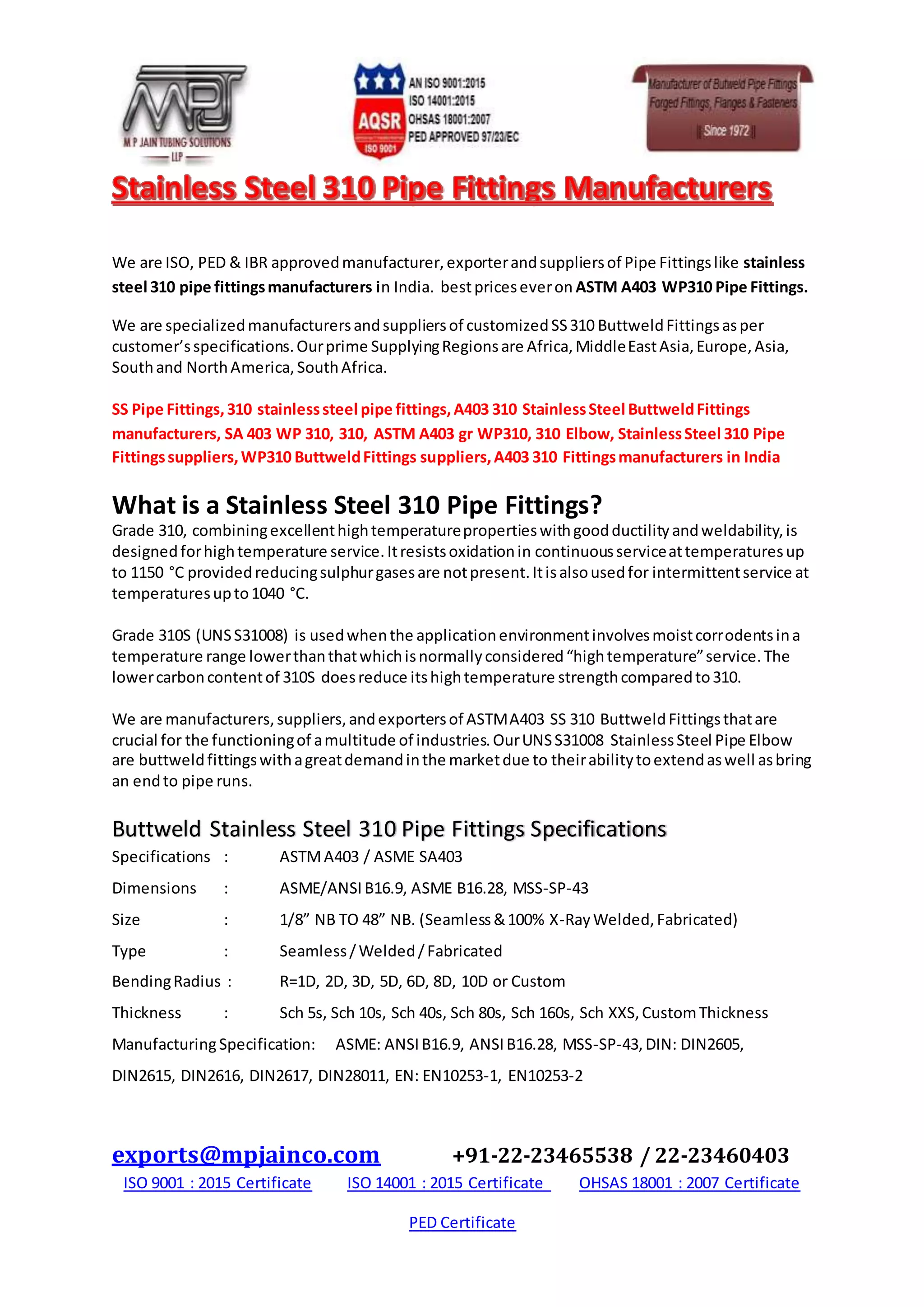 stainless steel 310 pipe fittings manufacturers | DOCX | Commodities | Economy