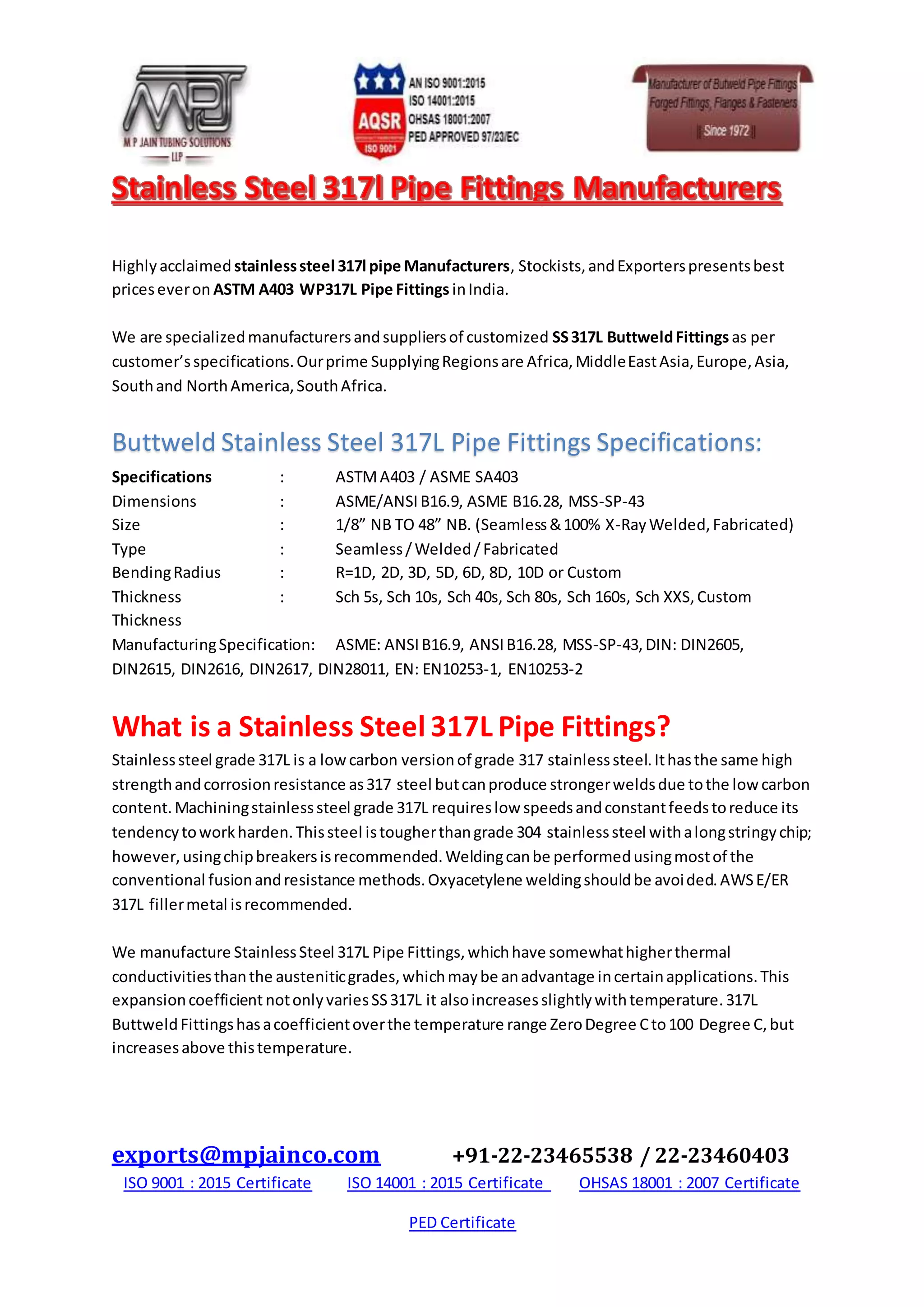 stainless steel 317l pipe fittings manufacturers | DOCX | Commodities ...