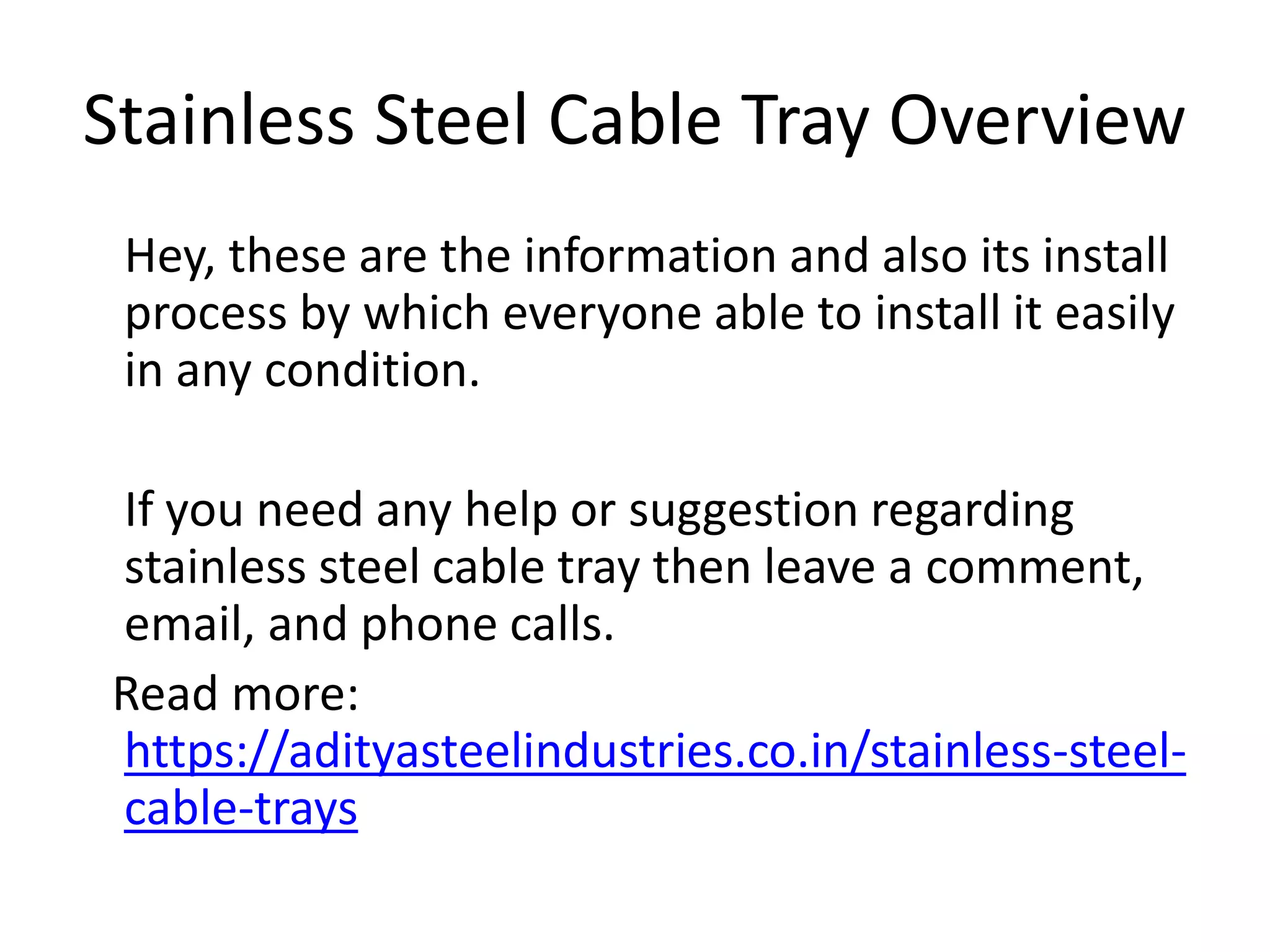 Stainless cable tray installation | PDF