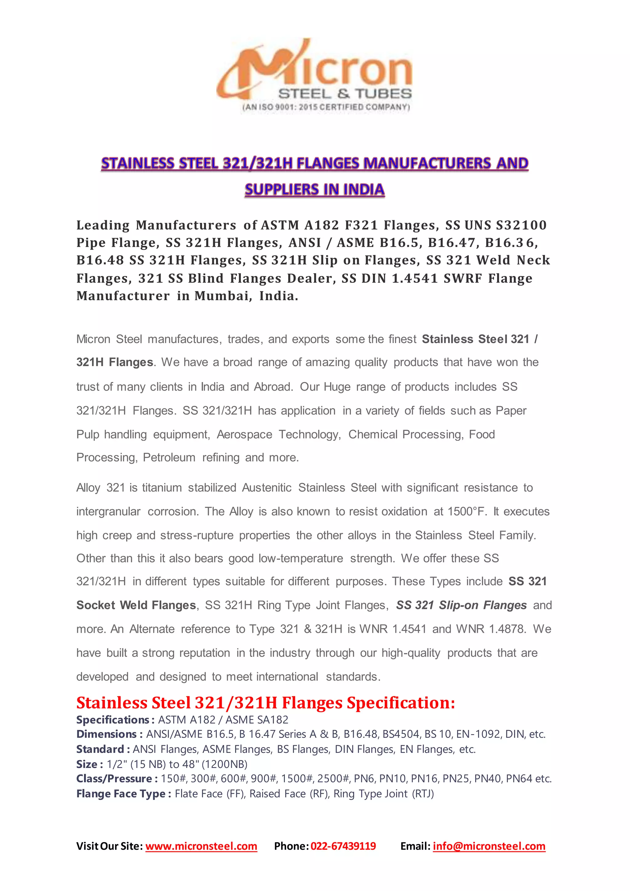 STAINLESS STEEL 321/321H FLANGES MANUFACTURERS AND SUPPLIERS IN INDIA ...