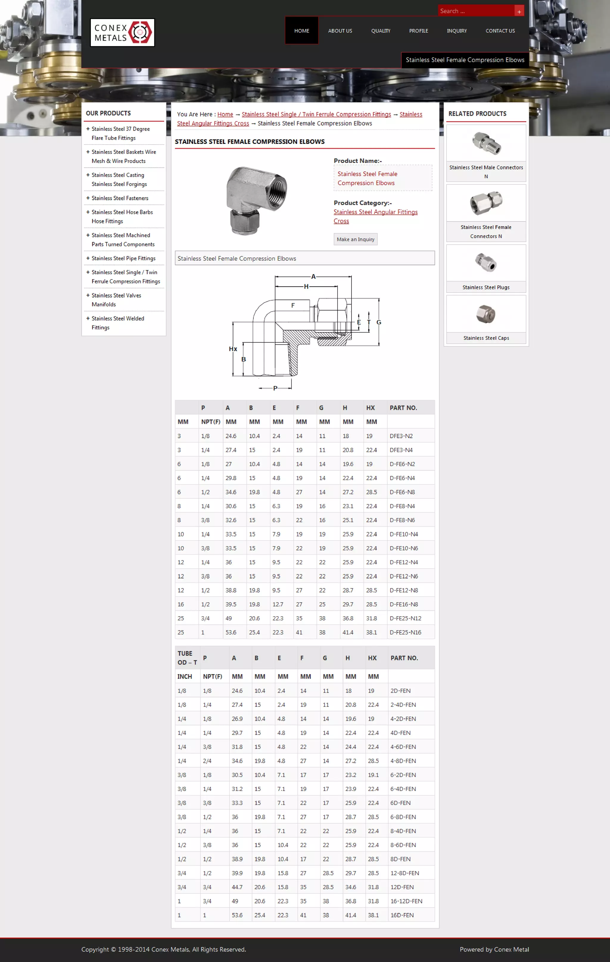 Stainless steel female compression elbows | PDF