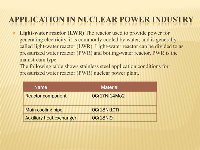 Stainless steel in nuclear | PPTX | Chemistry | Science