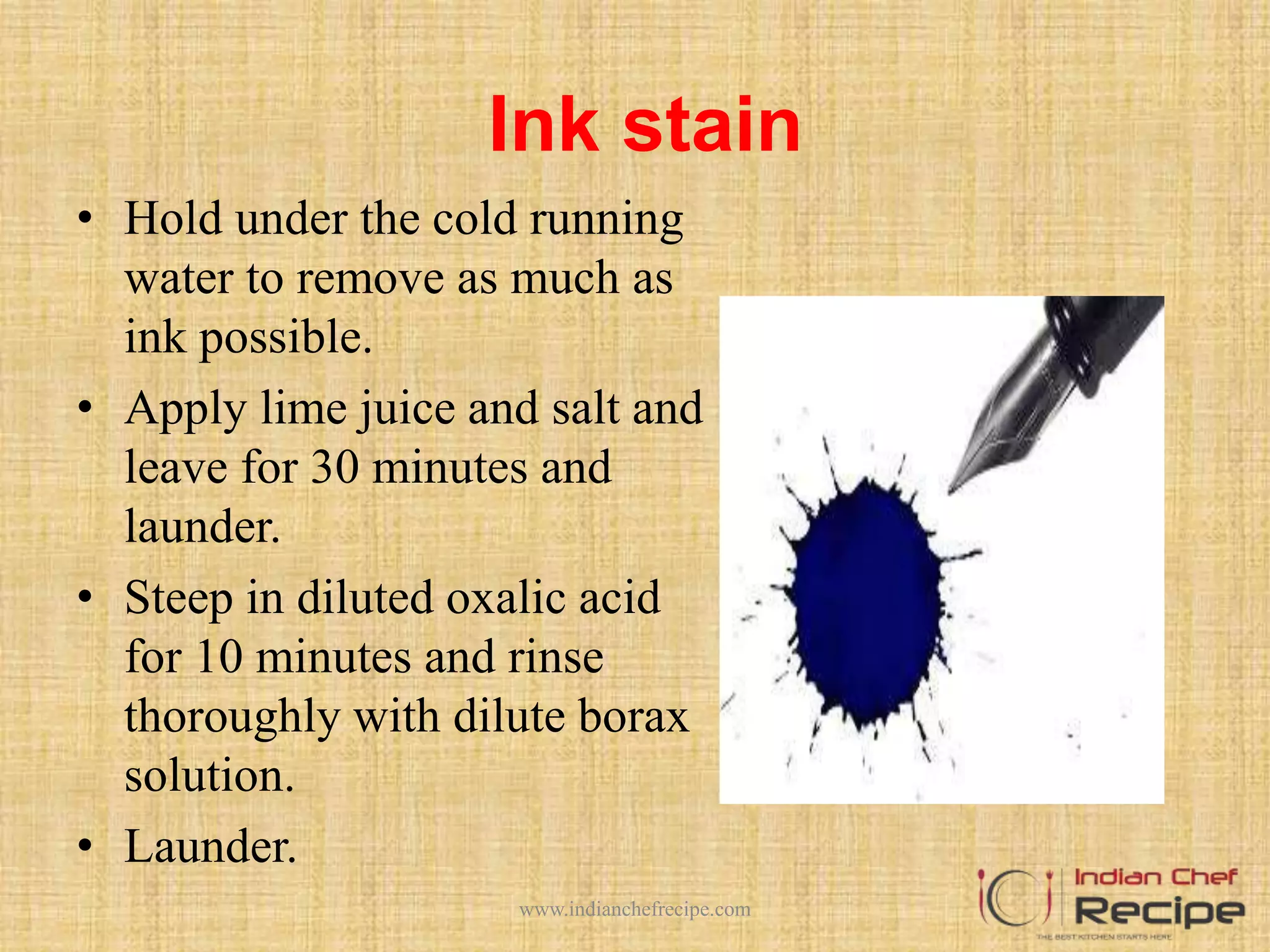STAIN REMOVAL METHODS IN HOUSE KEEPING | PPTX