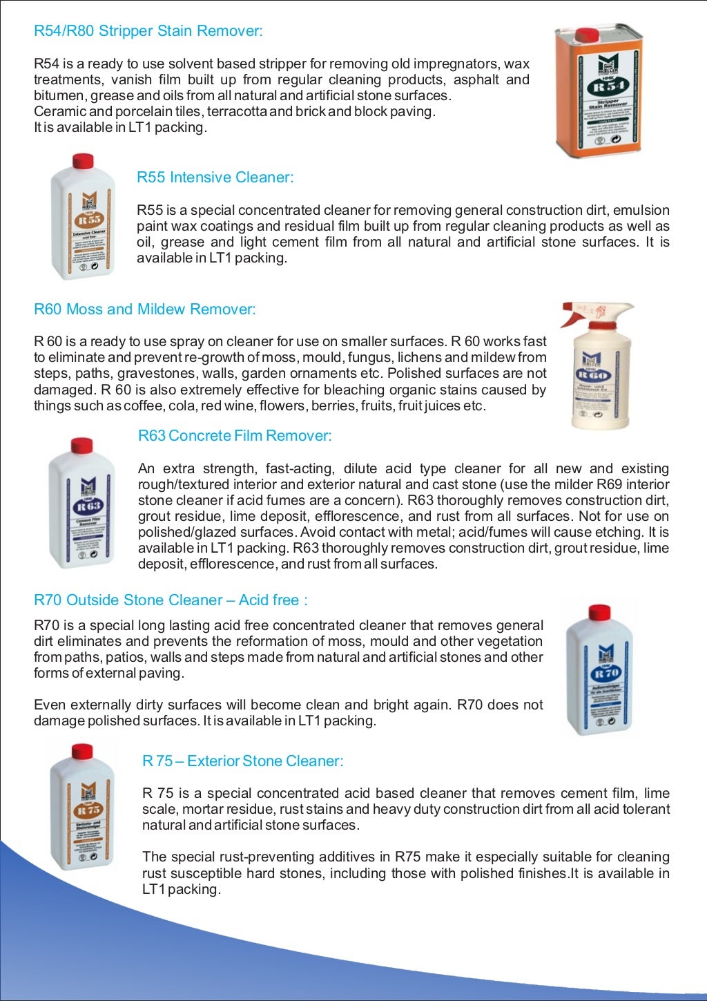 Stain, rust removers for marble, granite, flooring