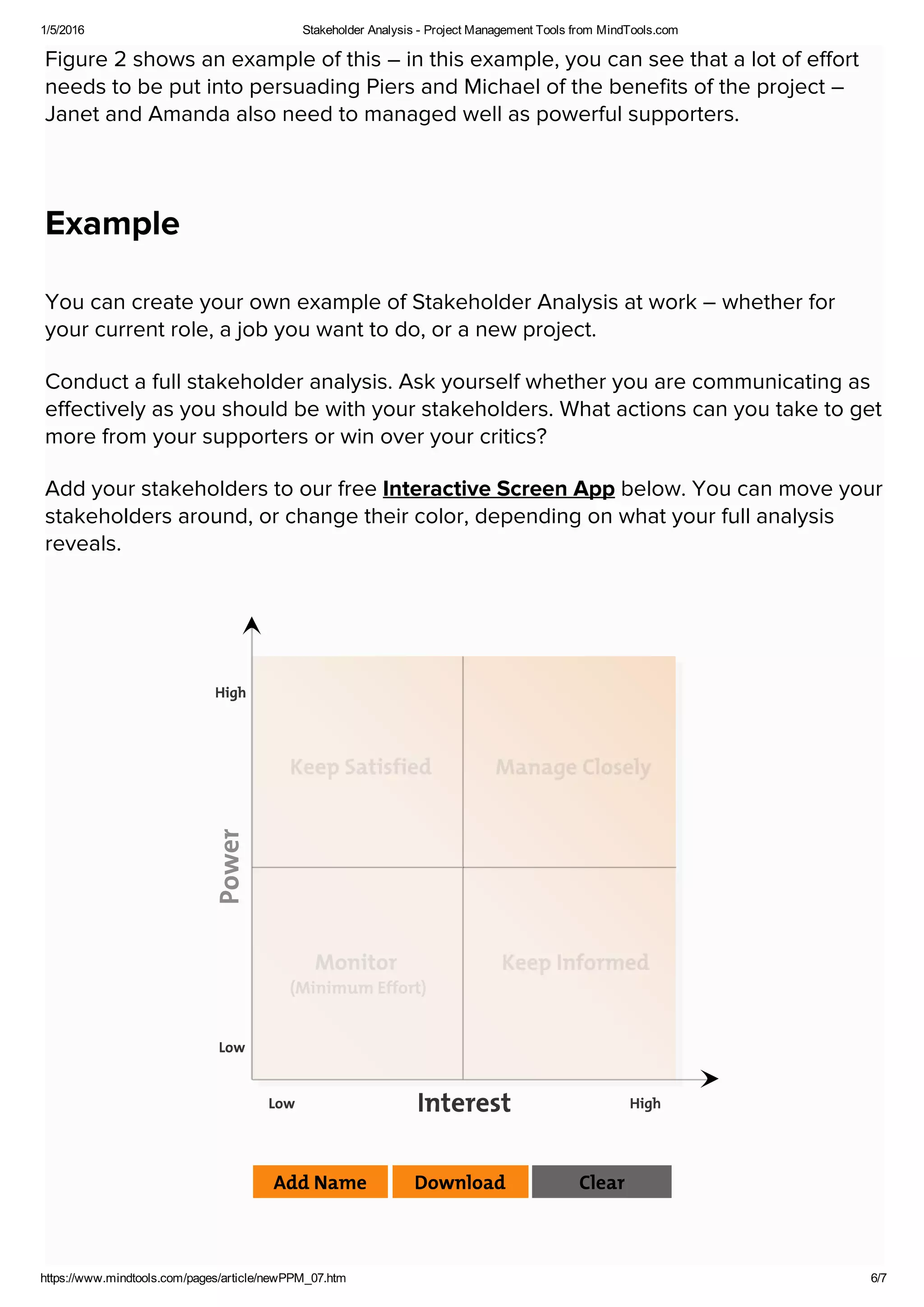 Stakeholder analysis project management tools from mind tools | PDF