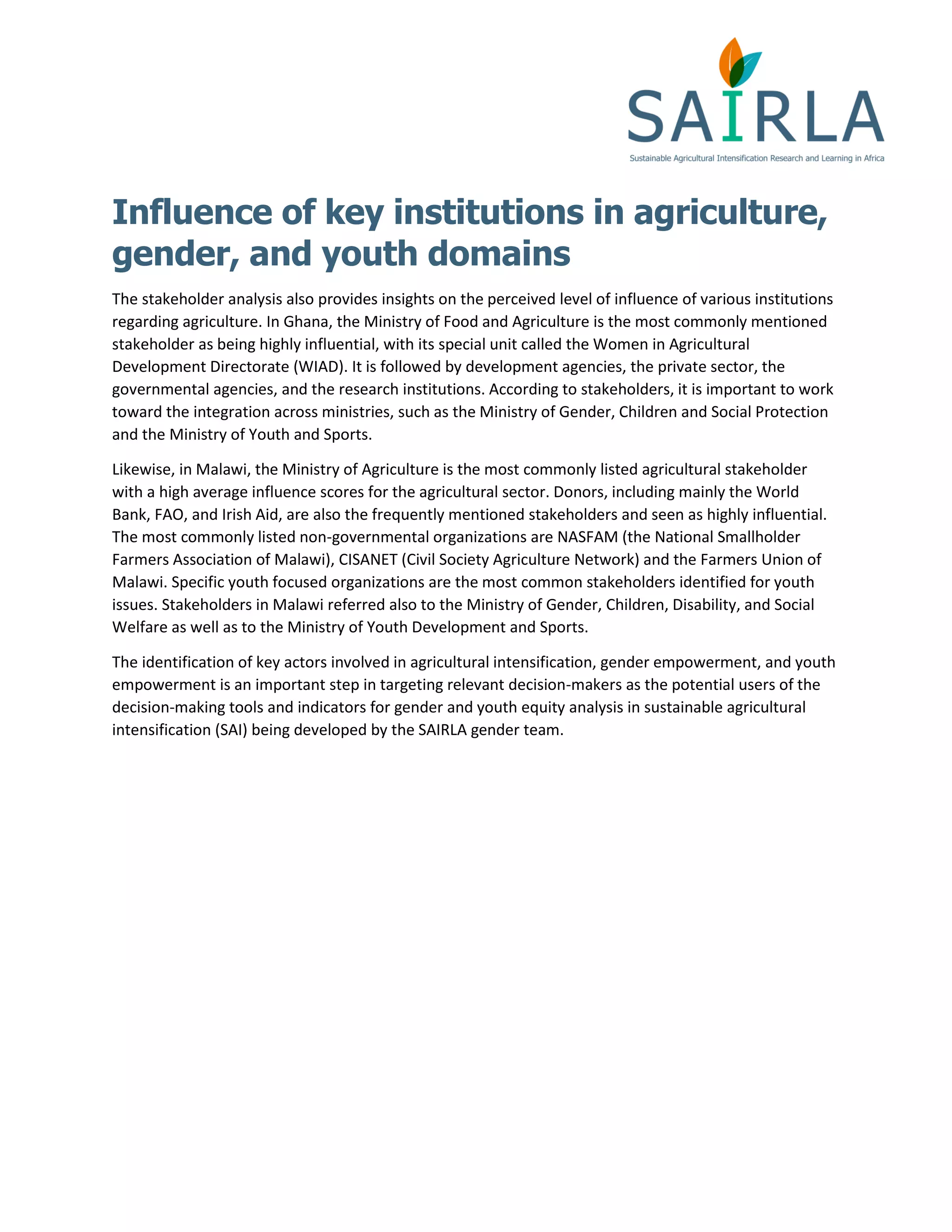 Stakeholder analysis for ghana and malawi summary | PDF