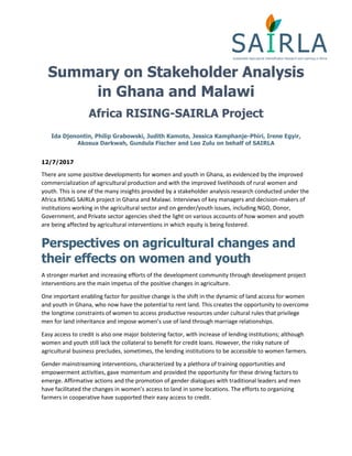 Stakeholder analysis for ghana and malawi summary | PDF