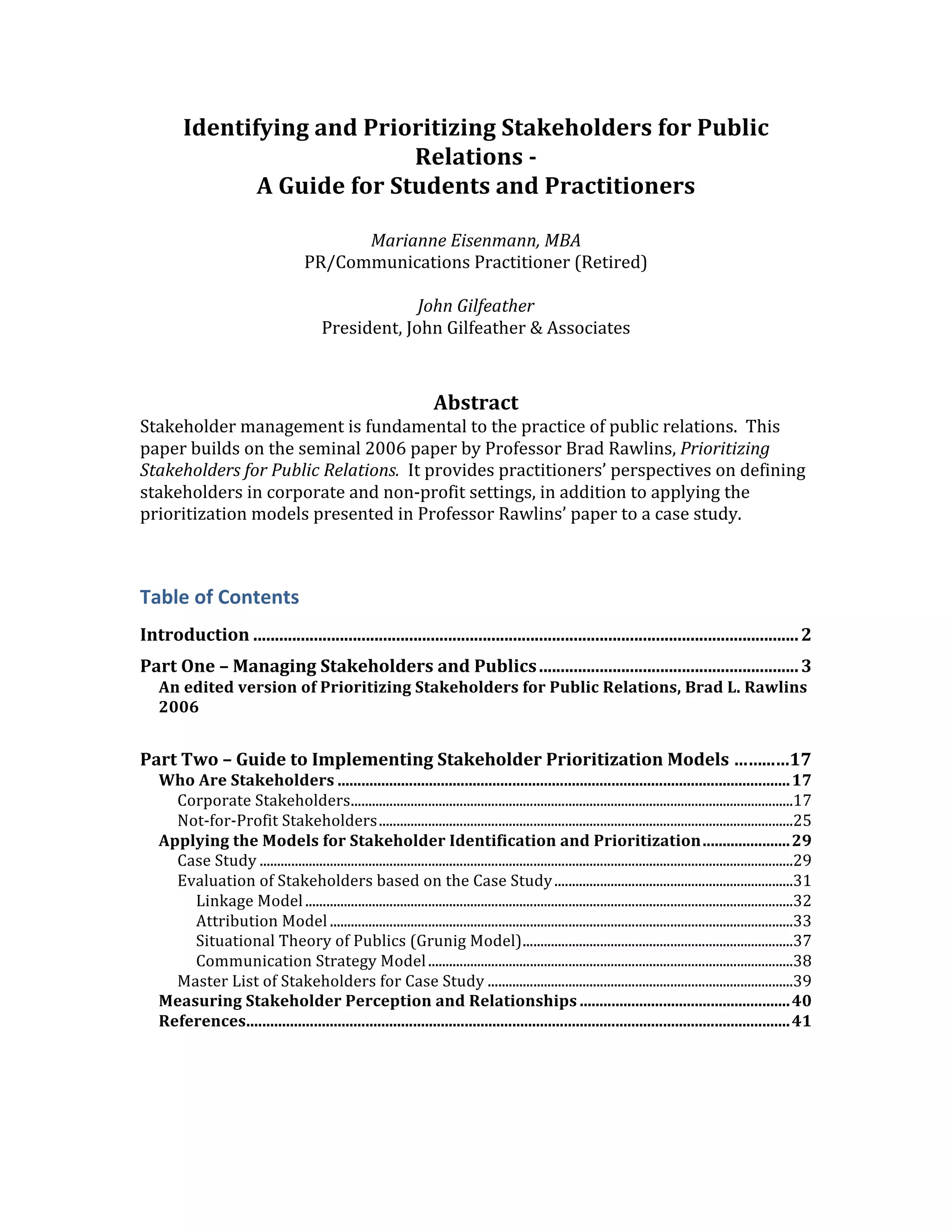 Identifying and Prioritizing Stakeholders for Public Relations | PDF