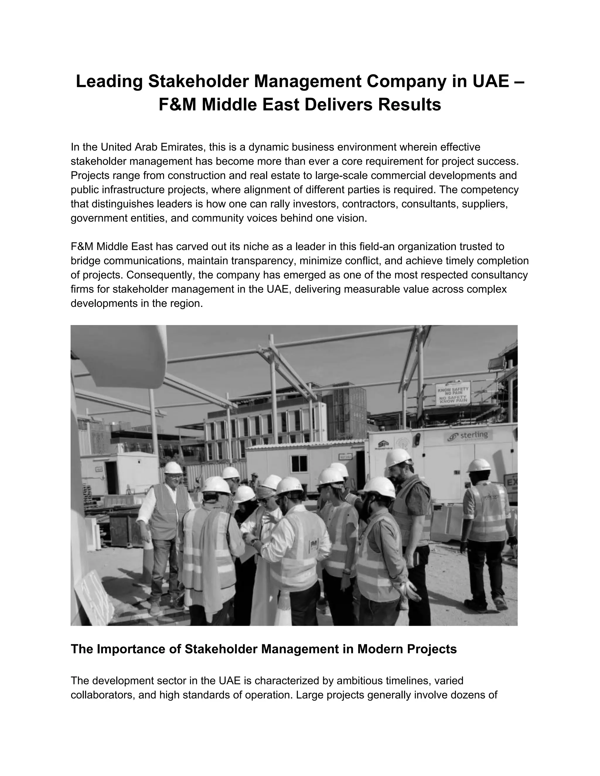 Leading Stakeholder Management Company in UAE – F&M Middle East ...
