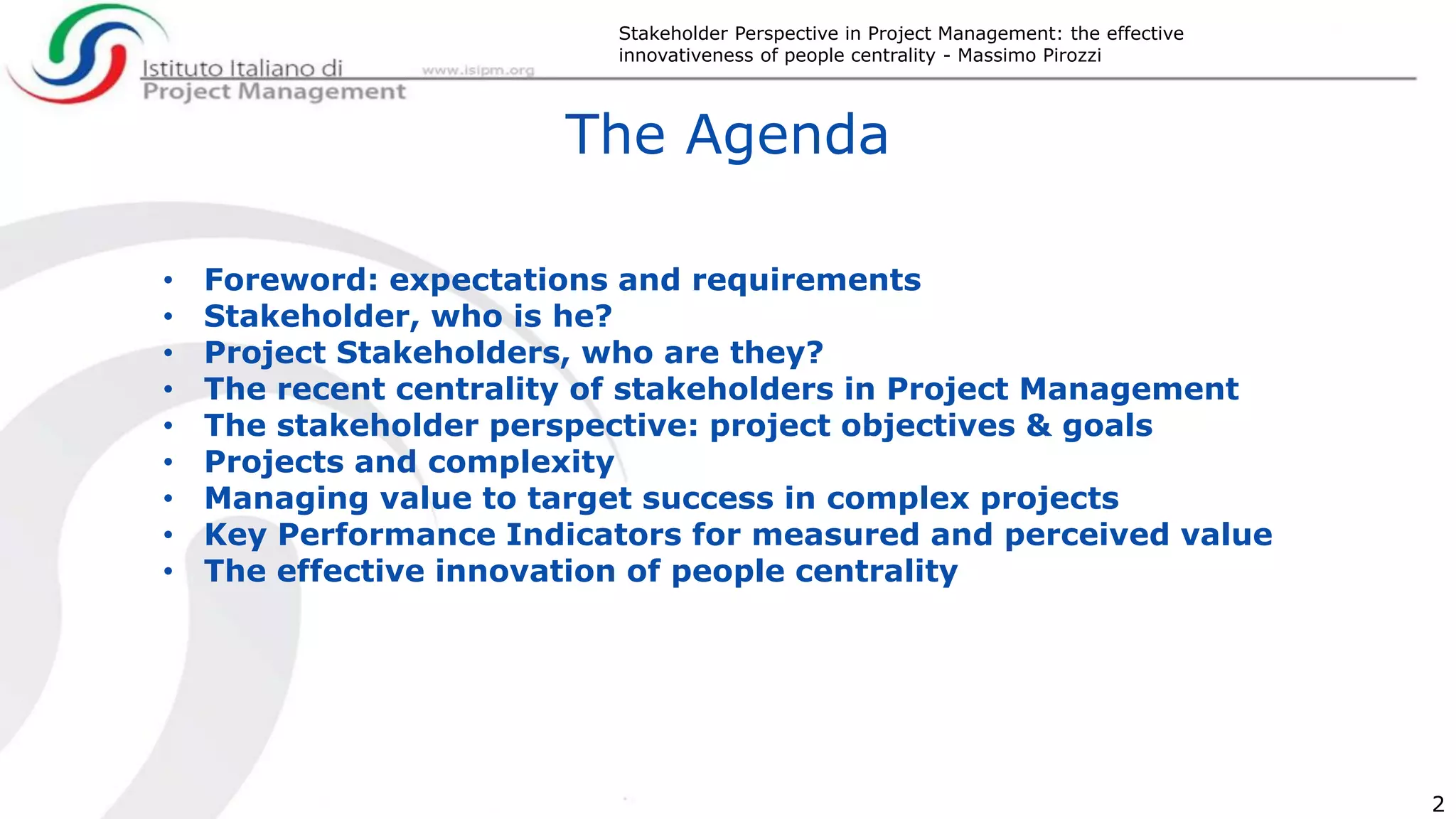 Stakeholder perspective in project management - Massimo Pirozzi | PDF ...